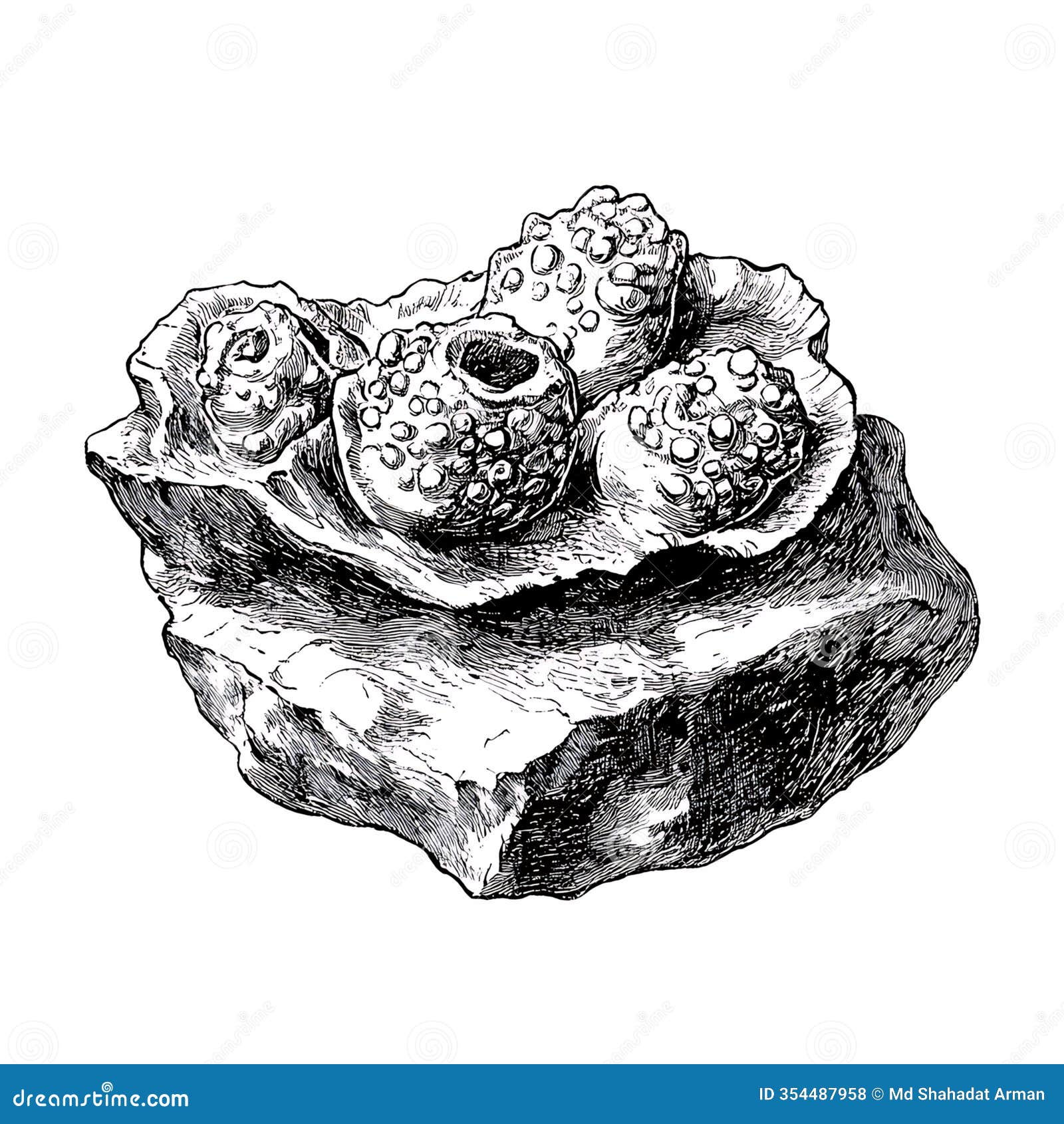 Detailed Ink Drawing of Fossils Embedded in Rock Stock Illustration ...