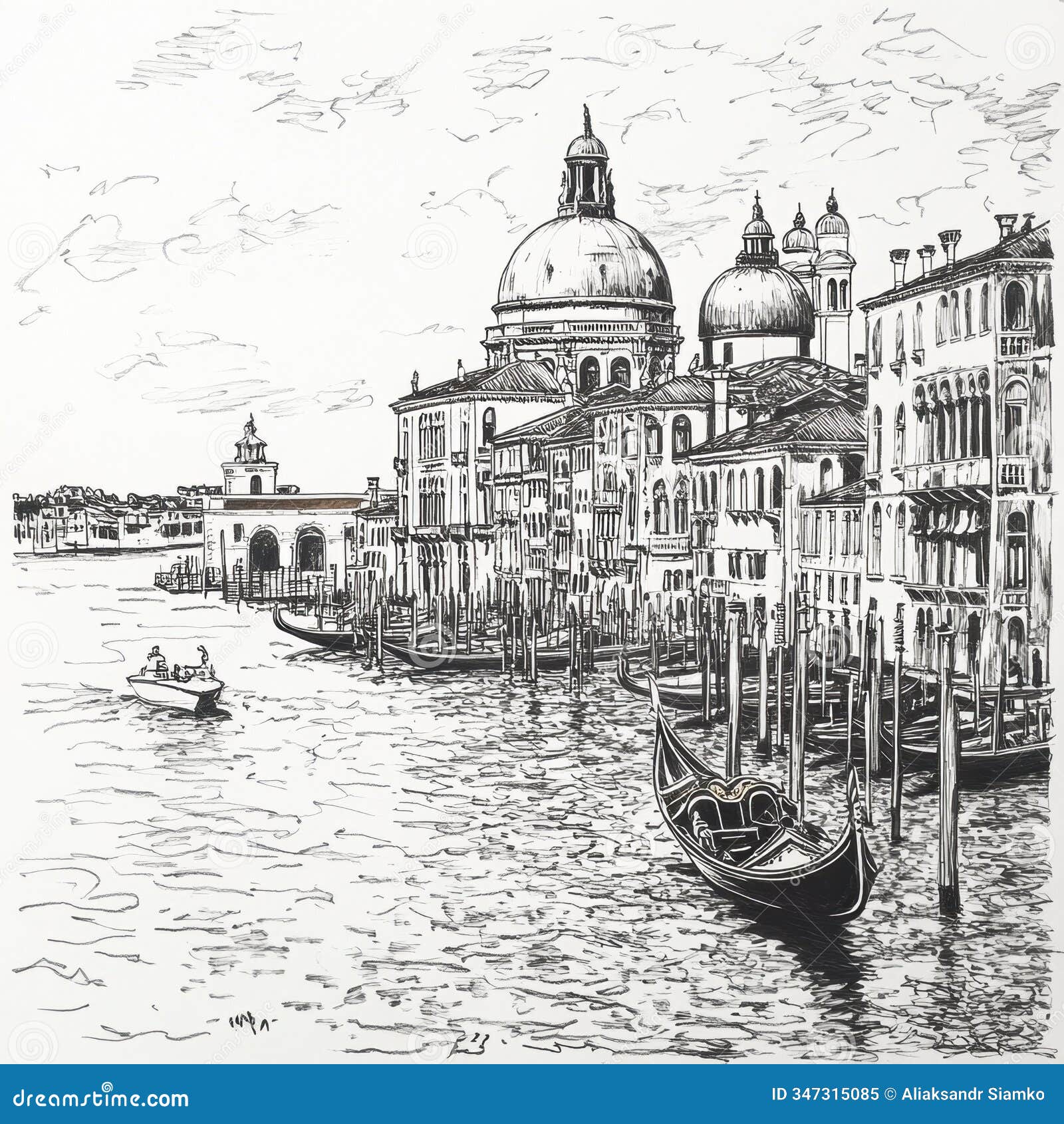Detailed Ink Drawing Of Venices Iconic Architecture And Gondolas ...