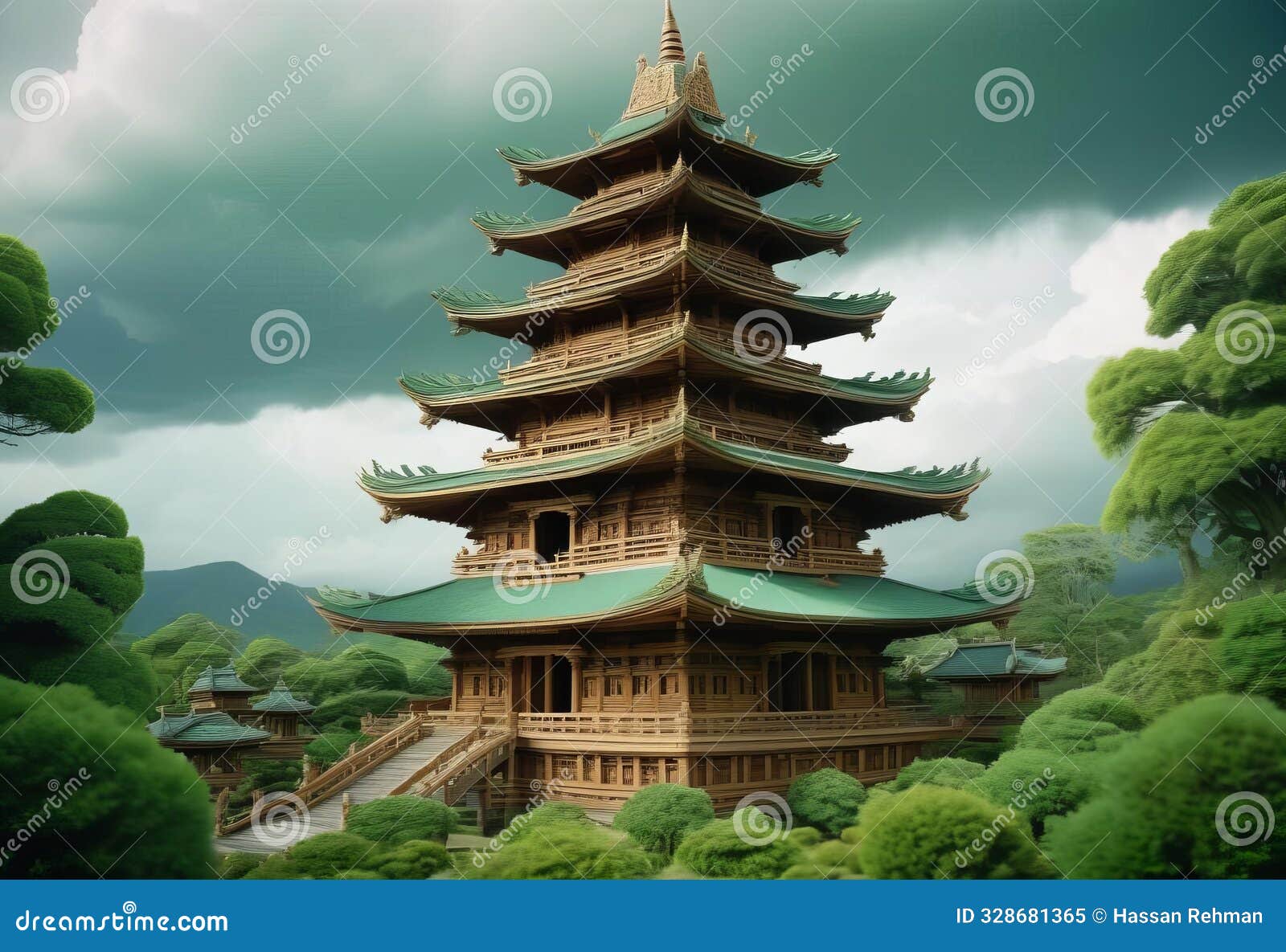 A Detailed, Intricate Model of an Ancient Buddhist Temple or Pagoda ...