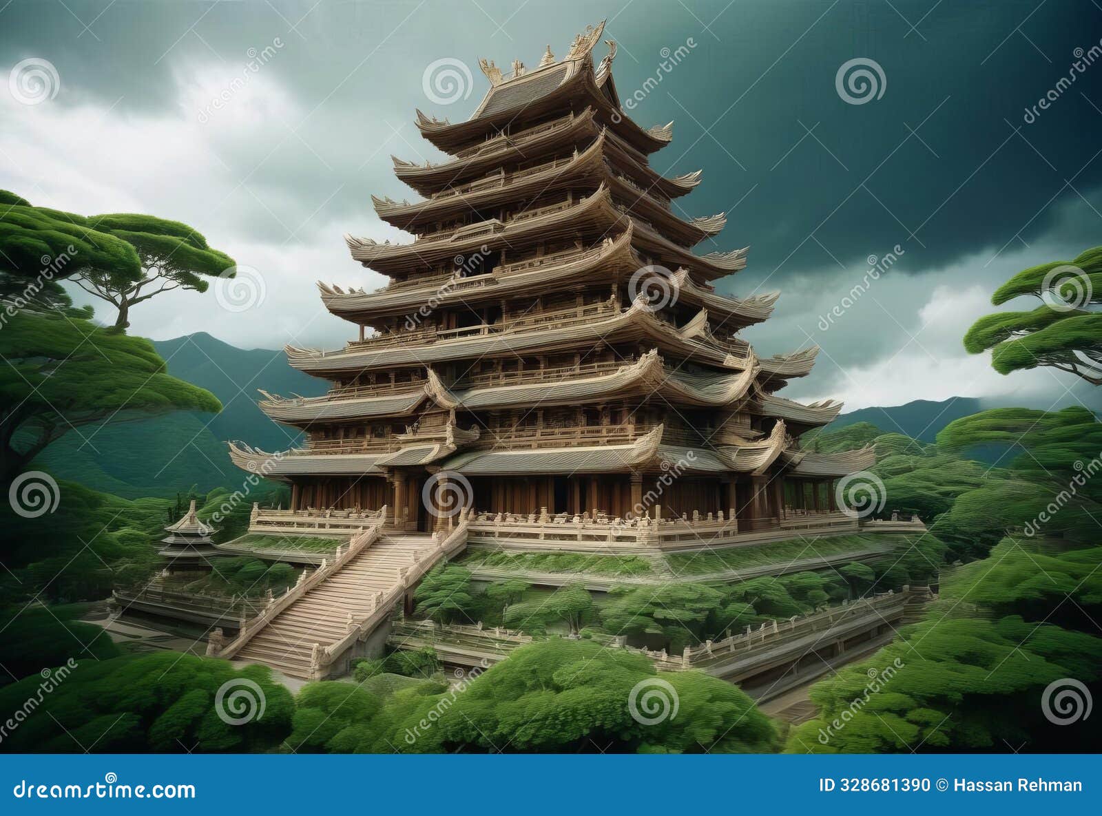 A Detailed, Intricate Model of an Ancient Buddhist Temple or Pagoda ...