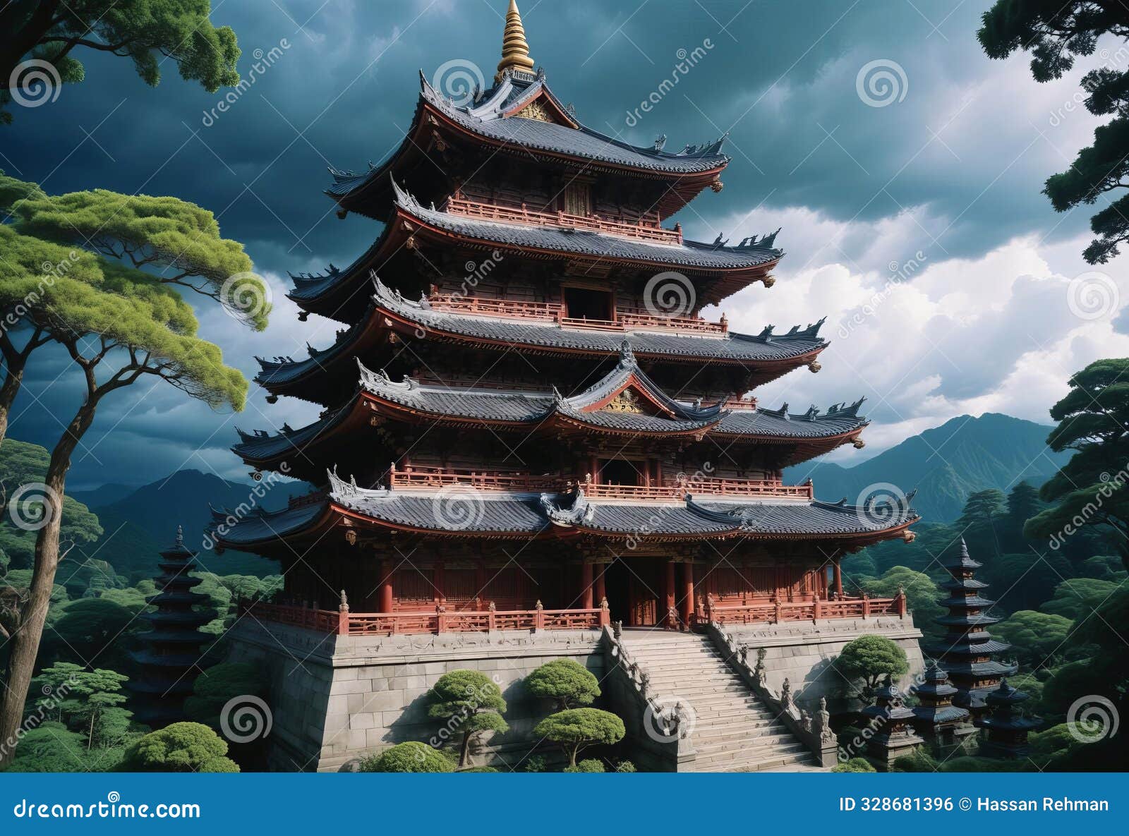 A Detailed, Intricate Model of an Ancient Buddhist Temple or Pagoda ...