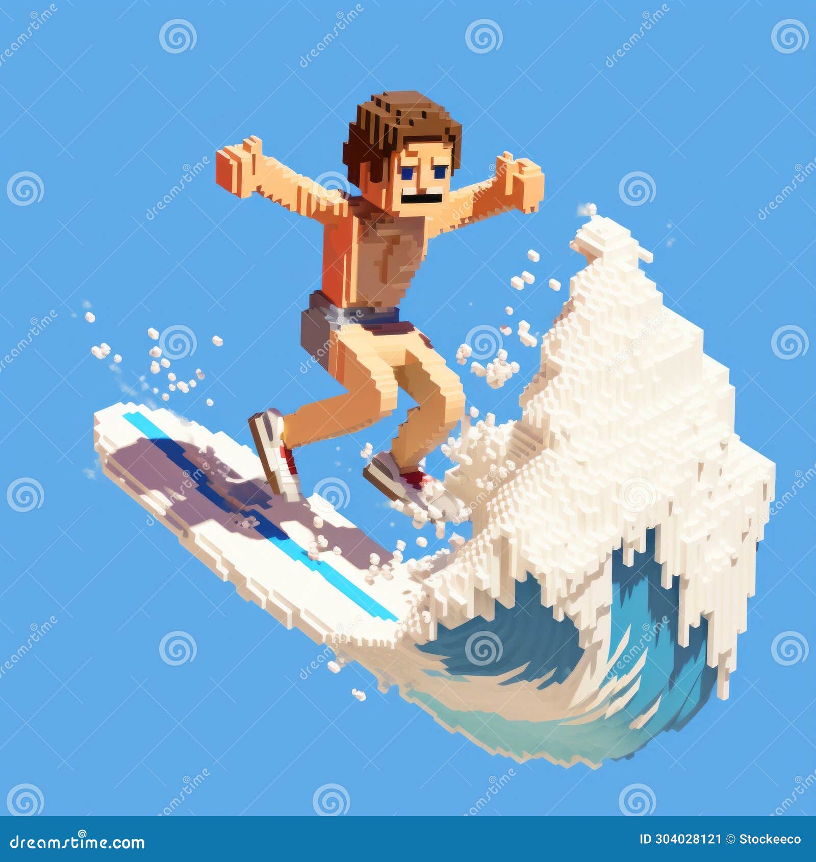 Detailed Isometric Pixel Art Of Minecraft Surfer On Beach Royalty-Free ... Detailed Isometric Pixel Art Of Minecraft Surfer On Beach Royalty-Free ...