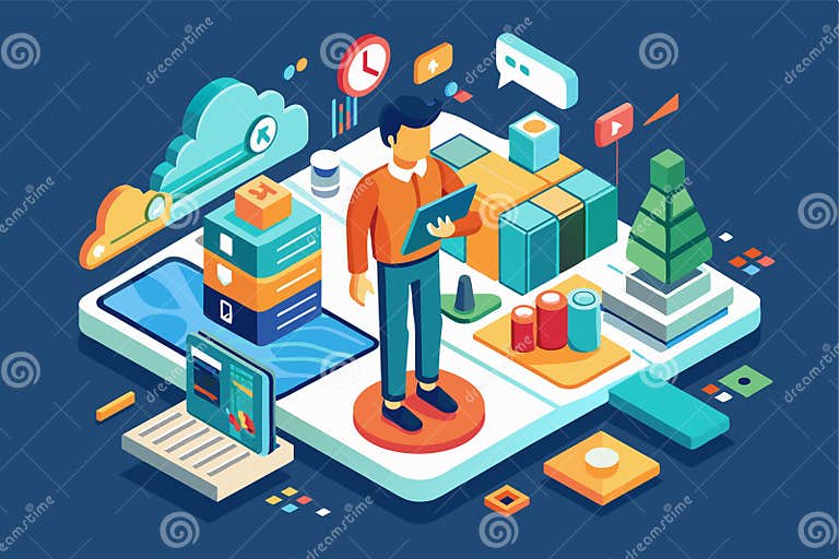 A Detailed Isometric Representation Showcasing a Character Interacting ...