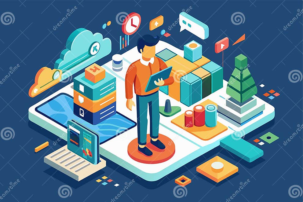 A Detailed Isometric Representation Showcasing a Character Interacting ...