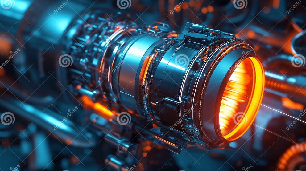 High-tech Jet Engine Component Glowing with Orange Light in a ...