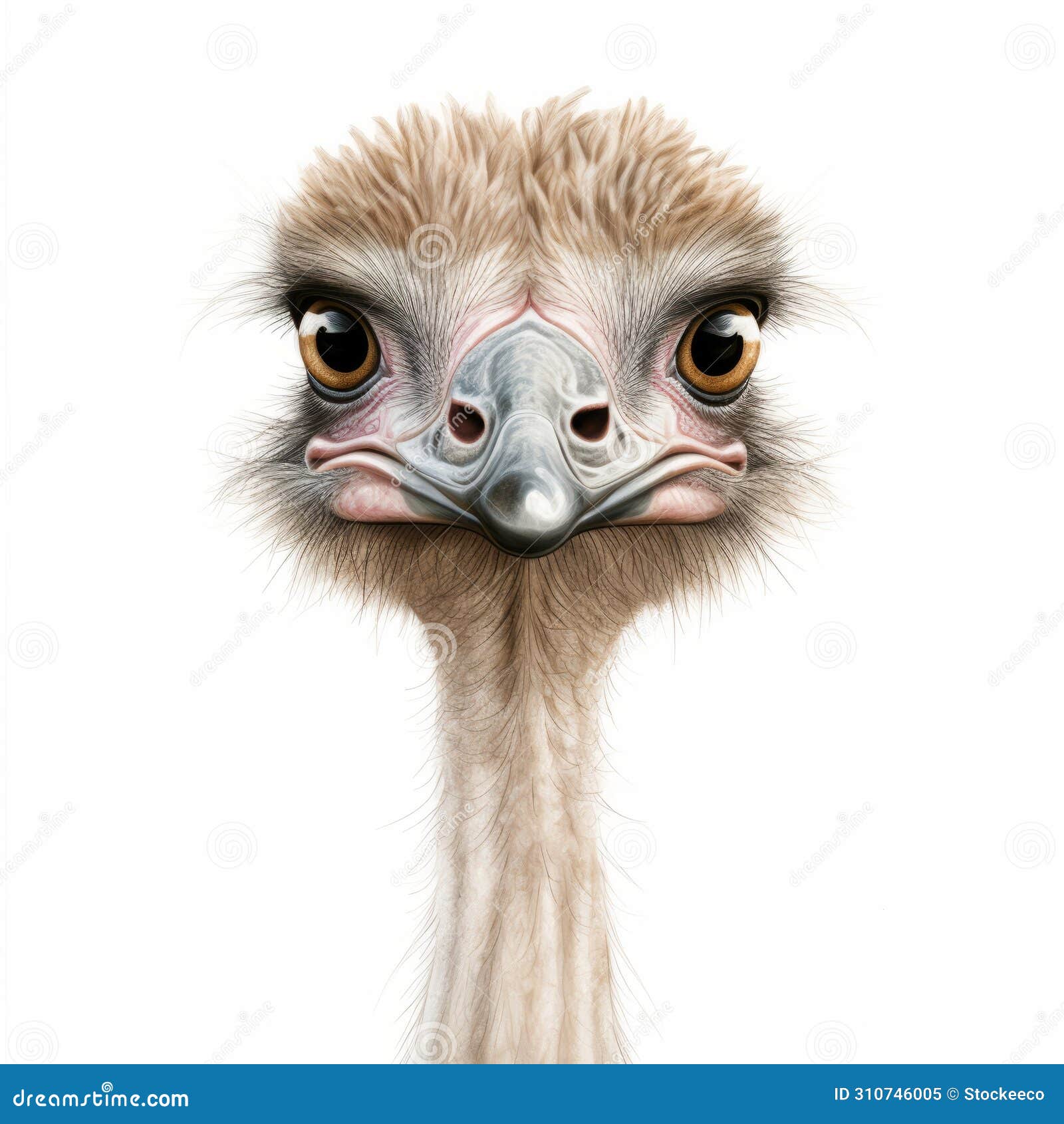 Detailed 8k Flat Drawing of Ostrich in Front View on White Background ...
