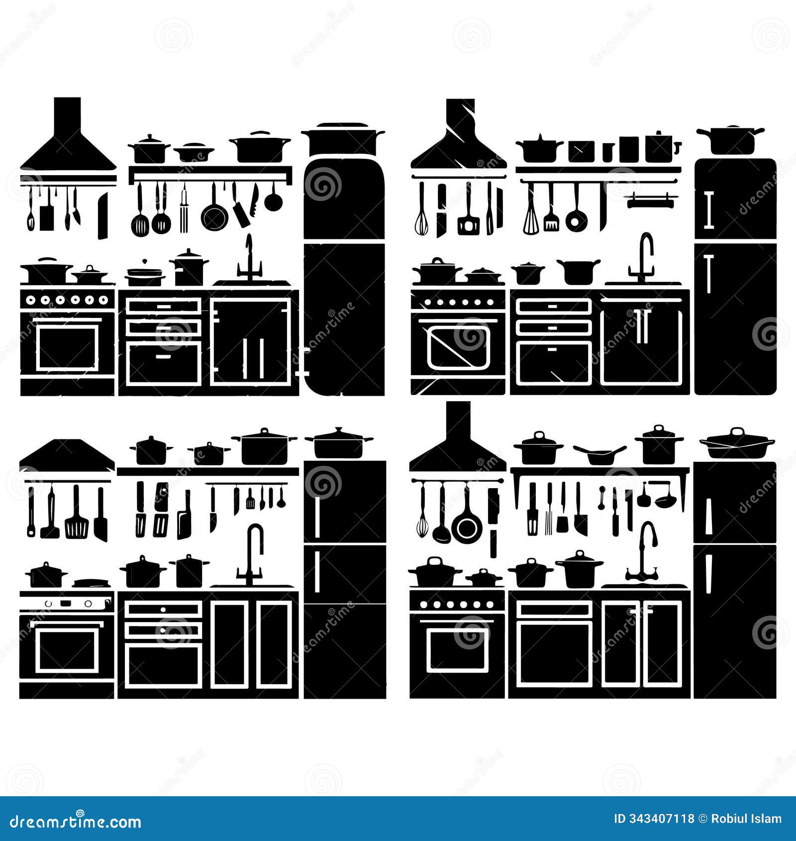 Detailed Kitchen Silhouette Vector With Utensils And Cooking Elements | CartoonDealer.com #343407118