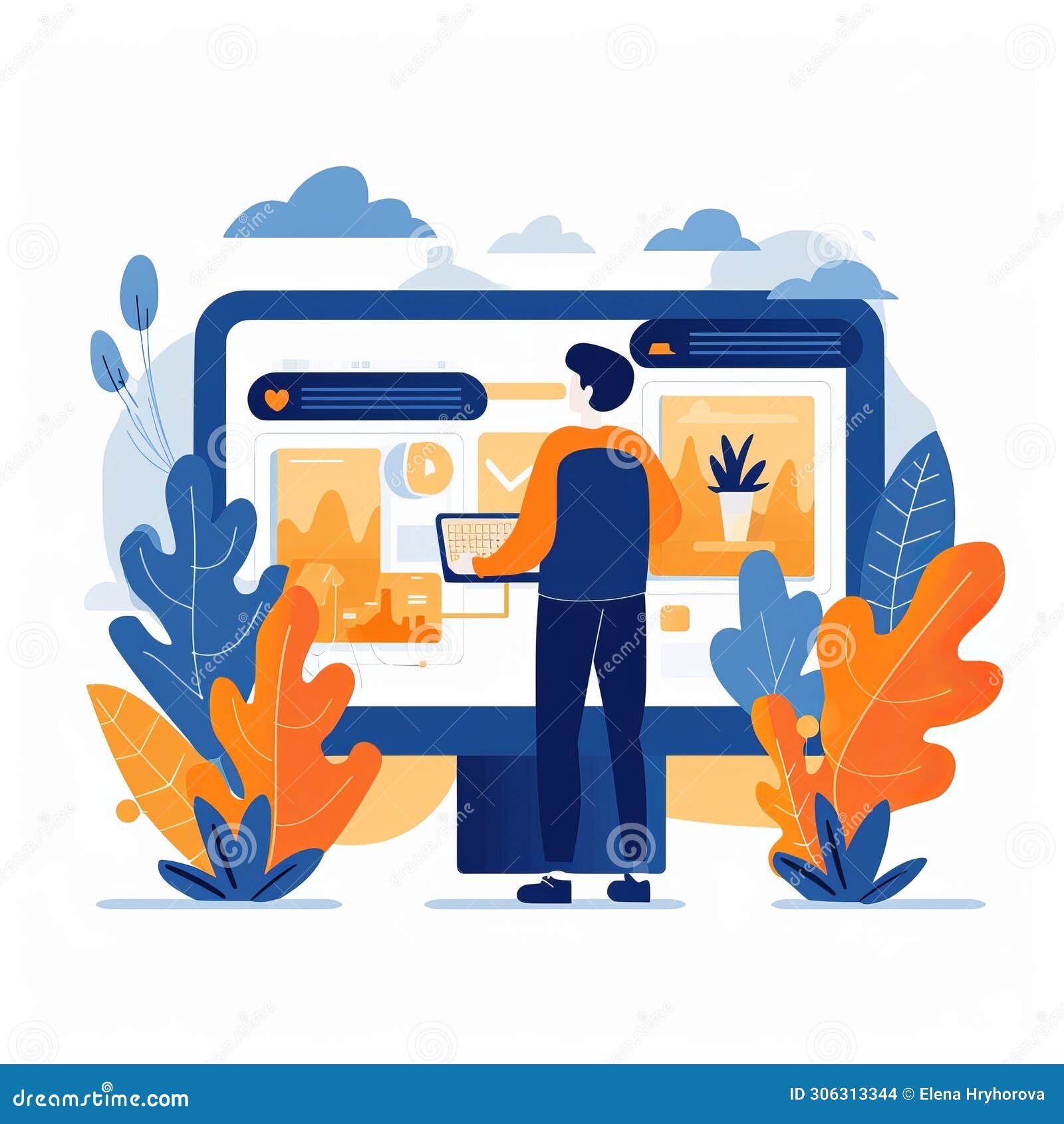 Detailed Line Art Depicting a Complex System of Devices and Icons ...