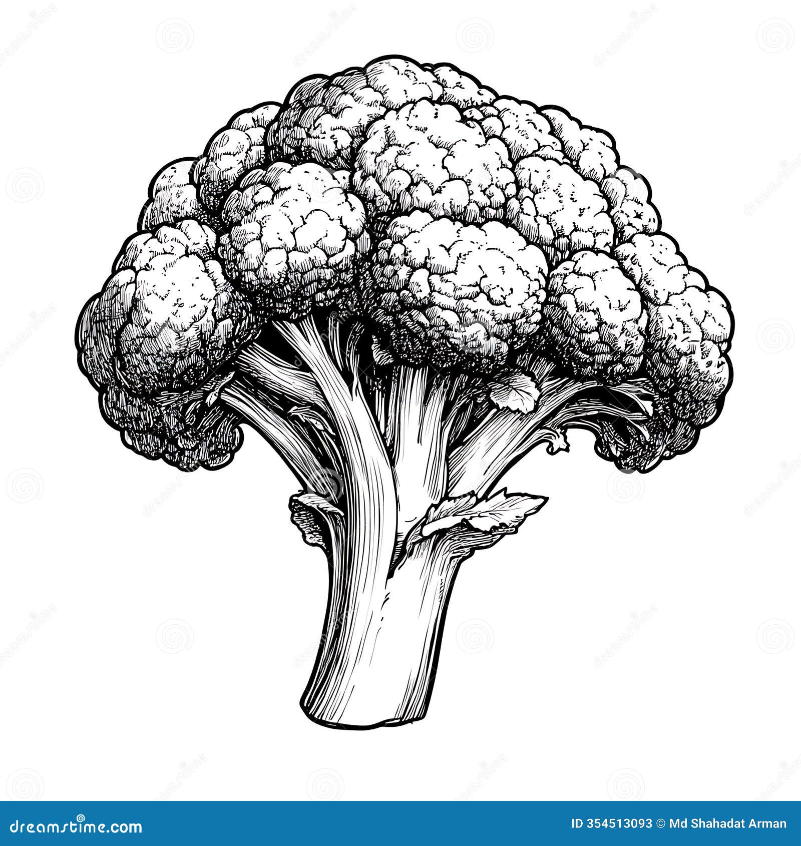 Detailed Line Art Drawing of Broccoli Head Ink Sketch Stock ...