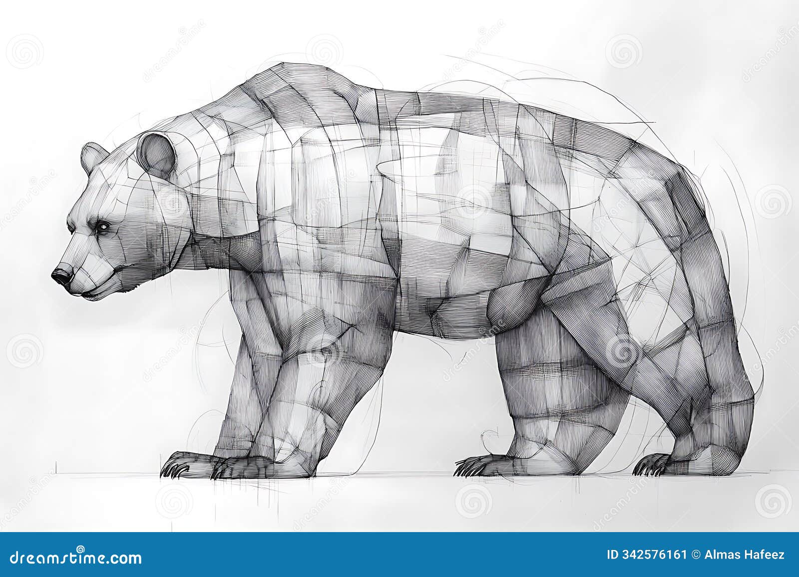 Drawing Of A Grizzly Gray Bear, Ursus Arctos Horribilis, Isolated On ...