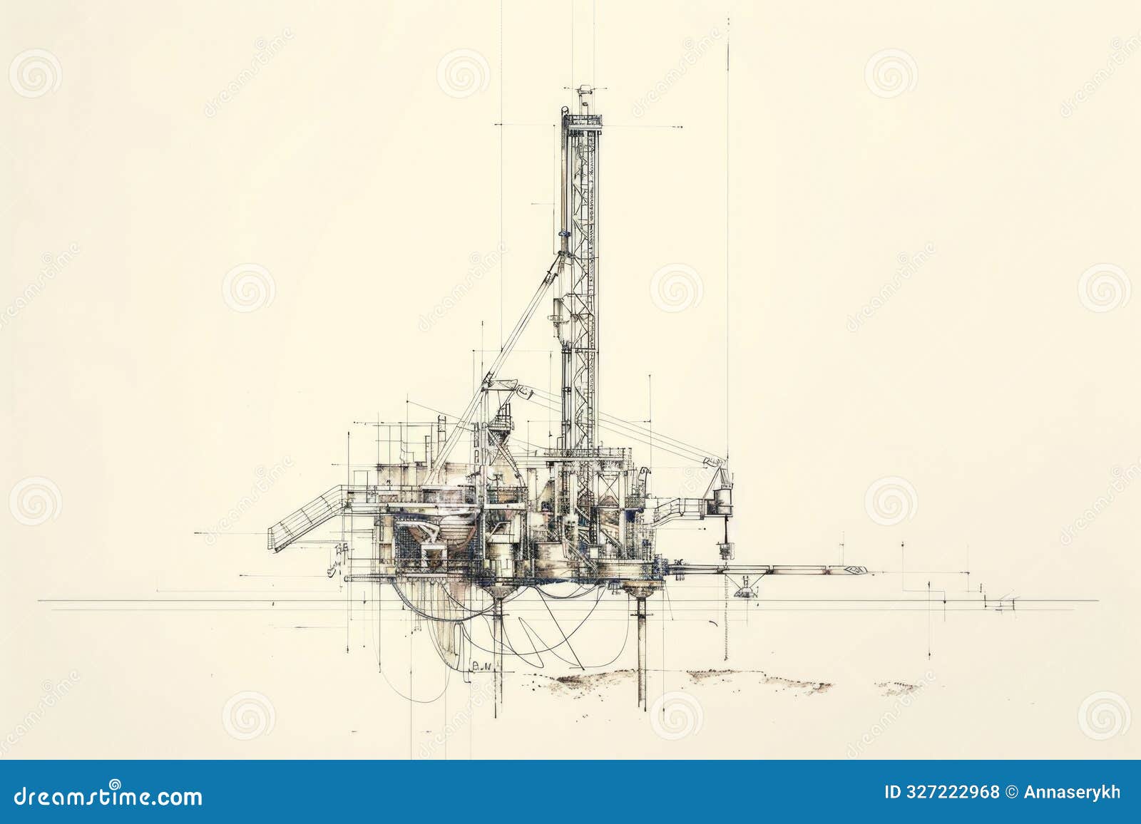 Detailed Line Drawing of Mining Equipment | Technical Illustration for ...