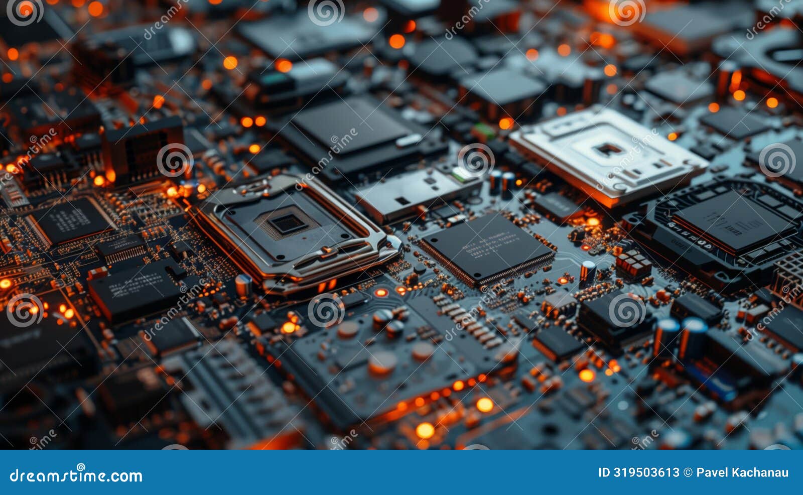 Detailed Look at a Computer Motherboard Circuitry and Components Stock ...