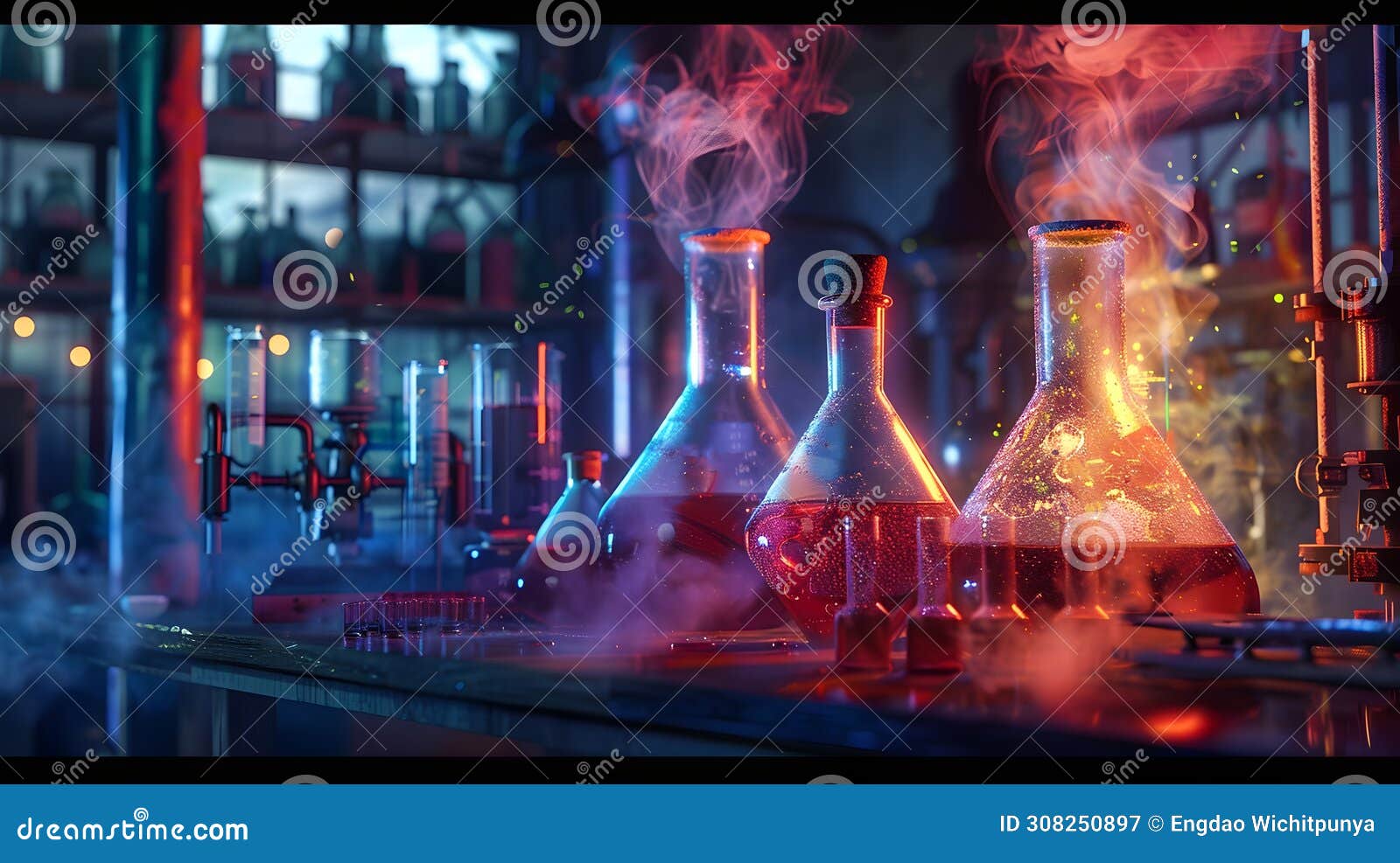 Chemistry Lab with Realistic Smoke Filled Experiment Stock Illustration ...
