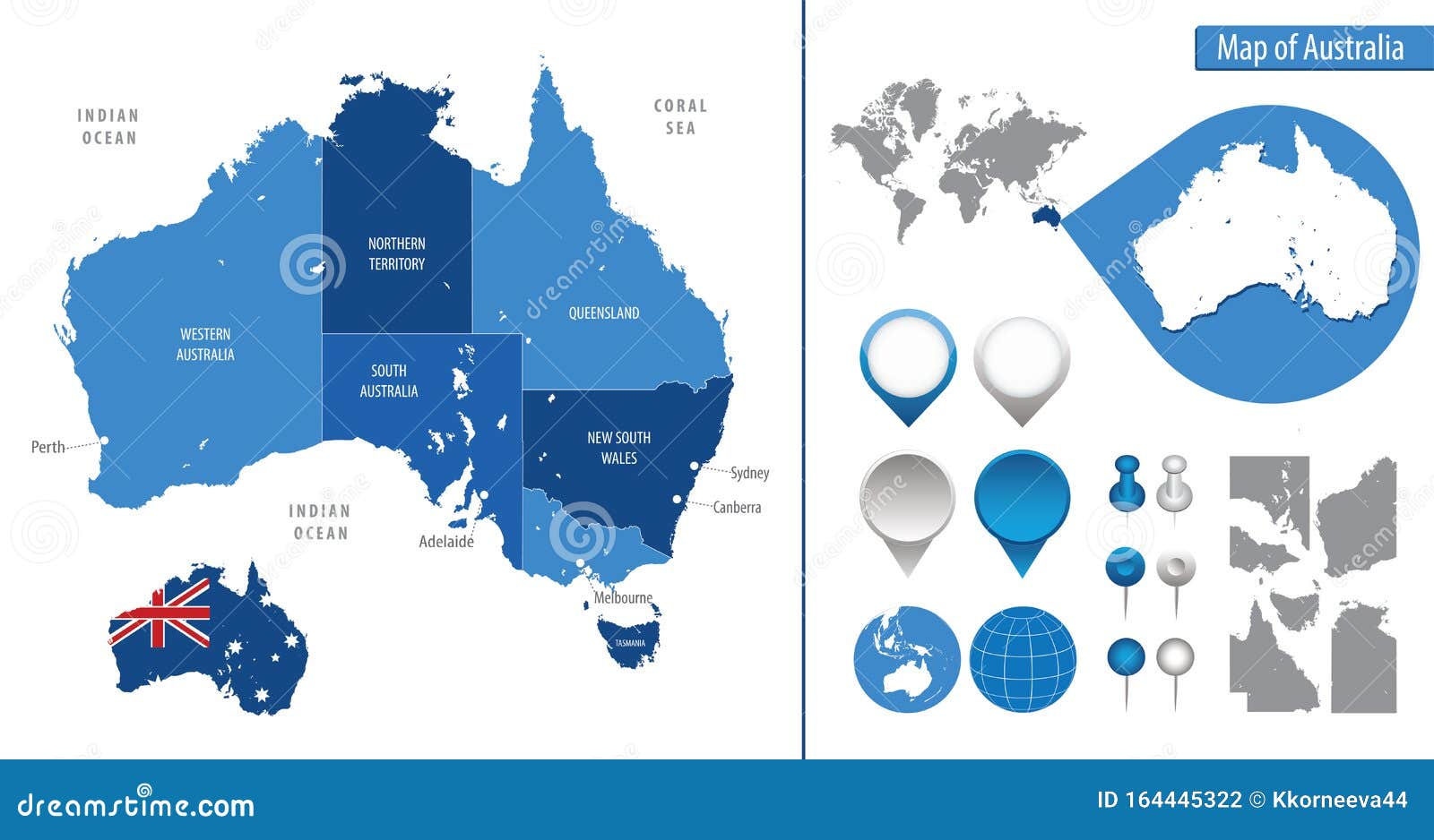 Australia Detailed Map with the Borders of the Regions in Blue Tones ...