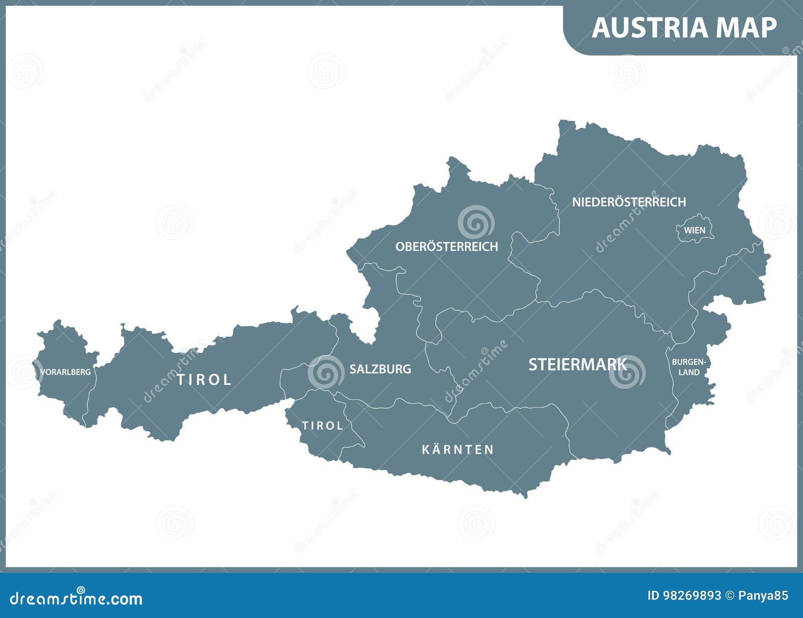 The Detailed Map of the Austria with Regions Stock Vector ...