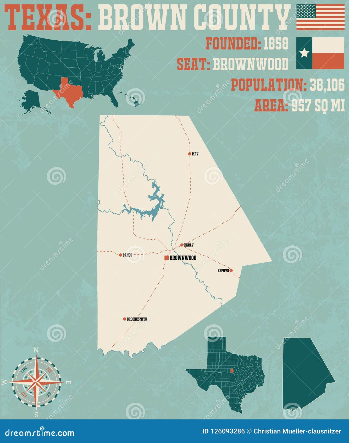 Map of Brown County in Texas Stock Vector - Illustration of colorful ...