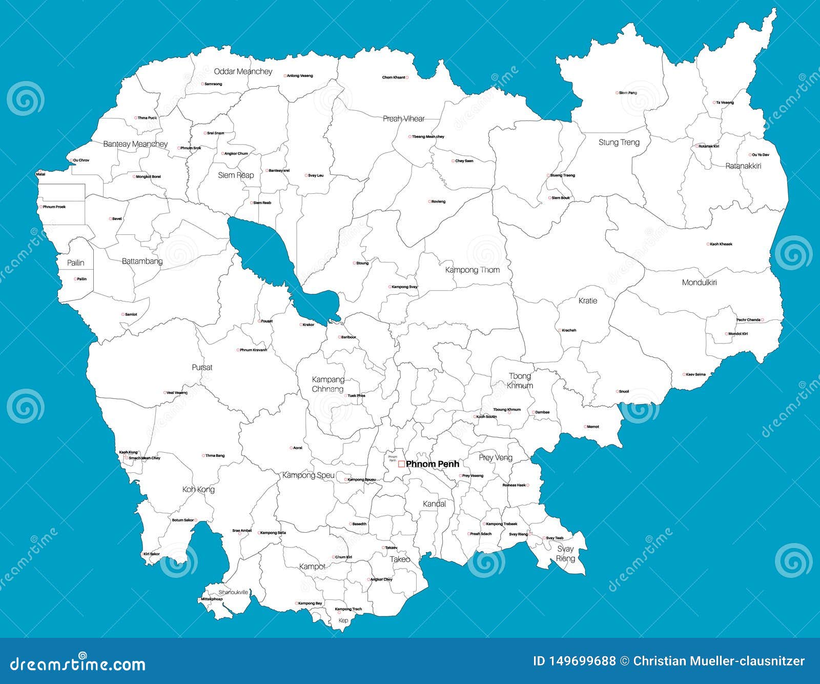 Detailed map of Cambodia stock vector. Illustration of east - 149699688