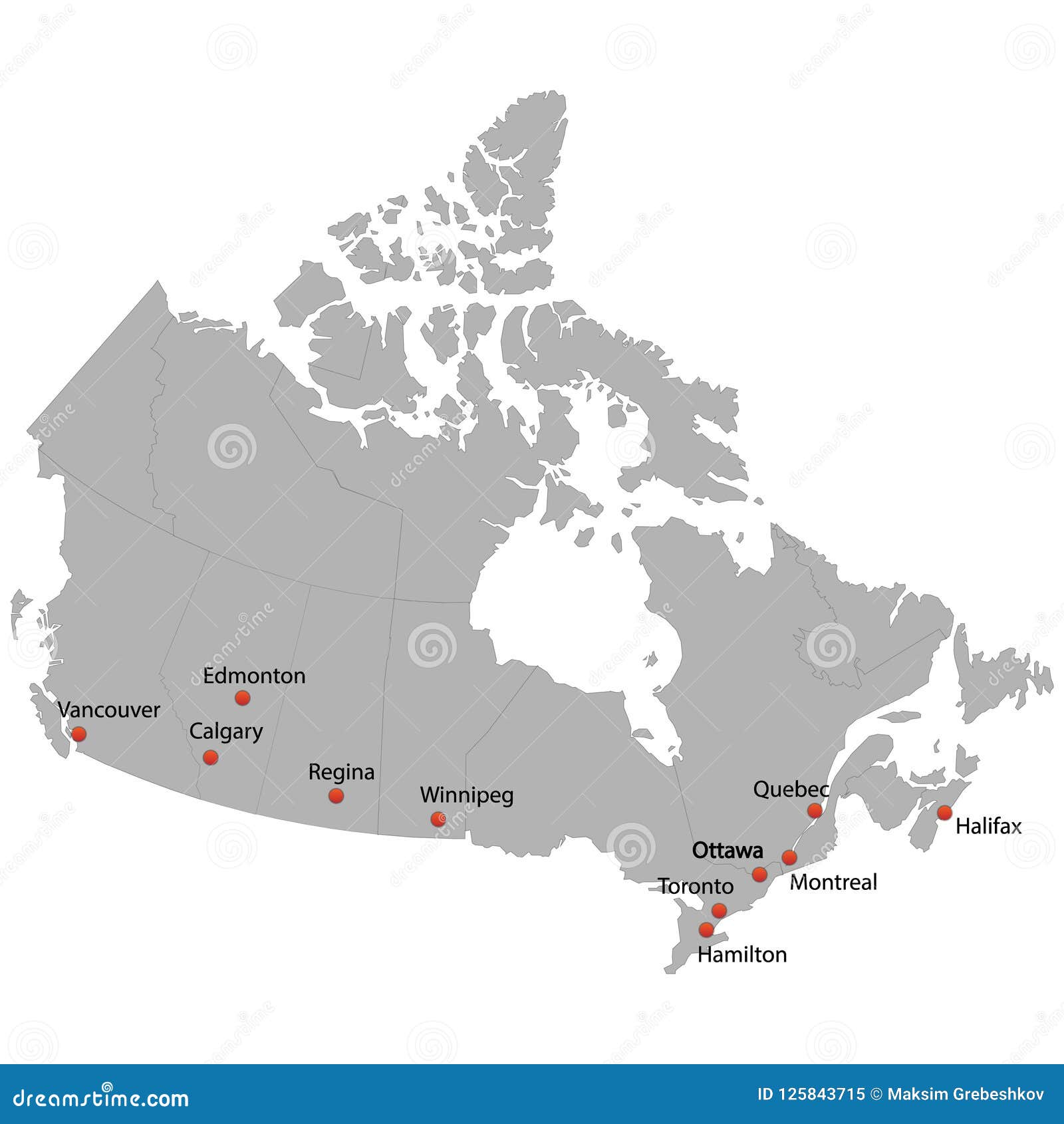 Detailed map of the Canada stock vector. Illustration of nation - 125843715