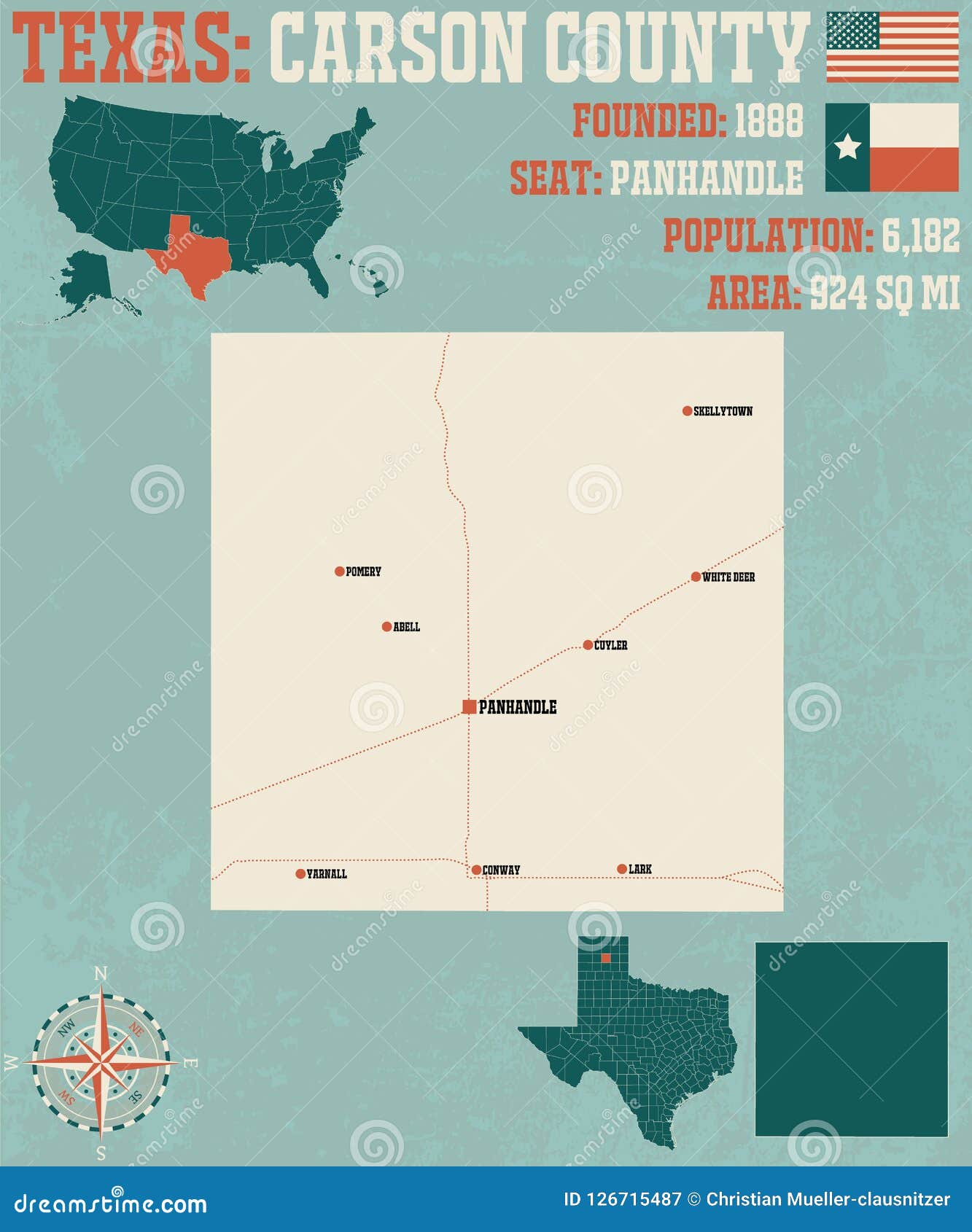 Map Of Carson County In Texas State On White Background. Single County ...
