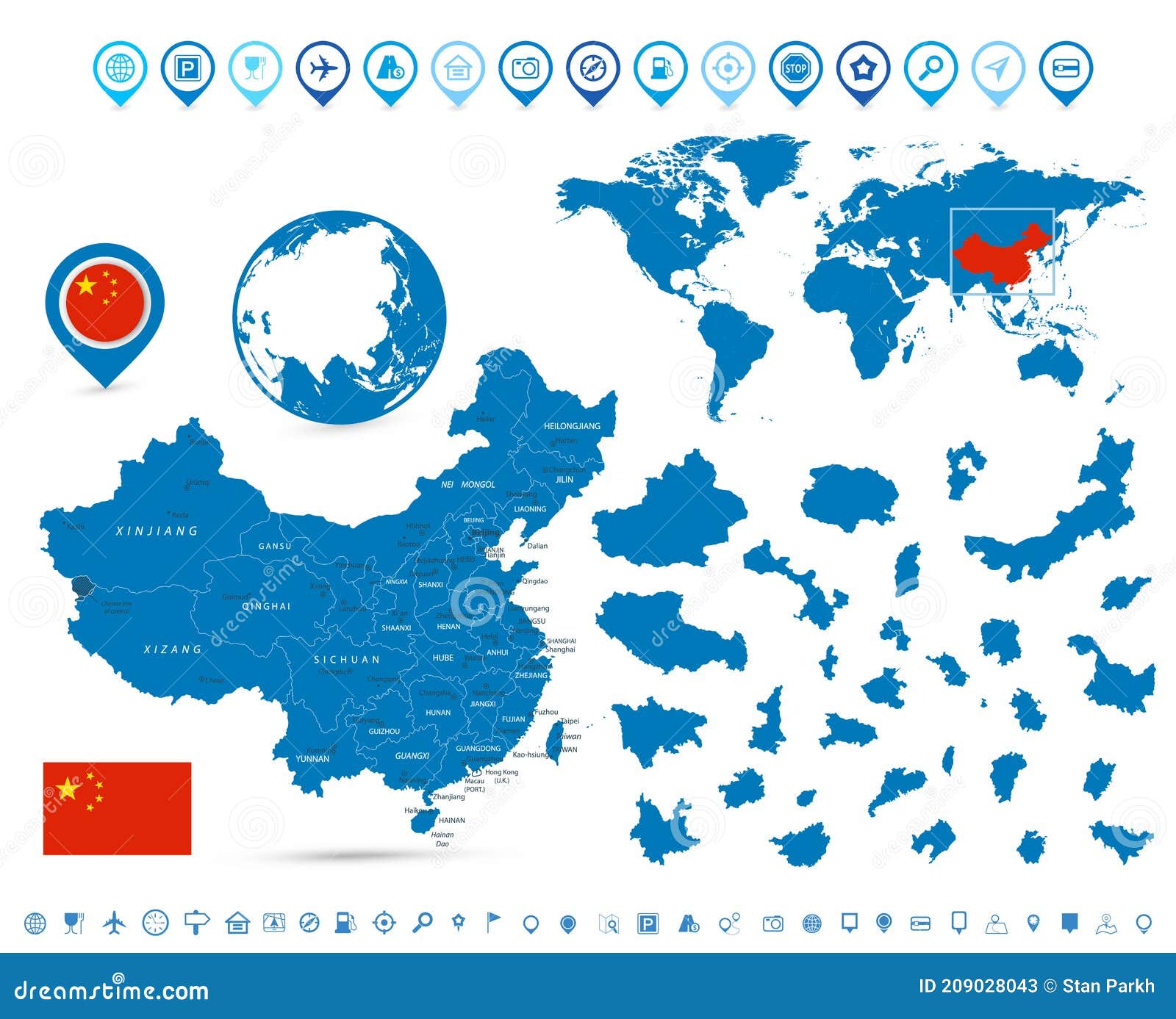 Detailed Map of China and Navigation Elements Stock Vector ...