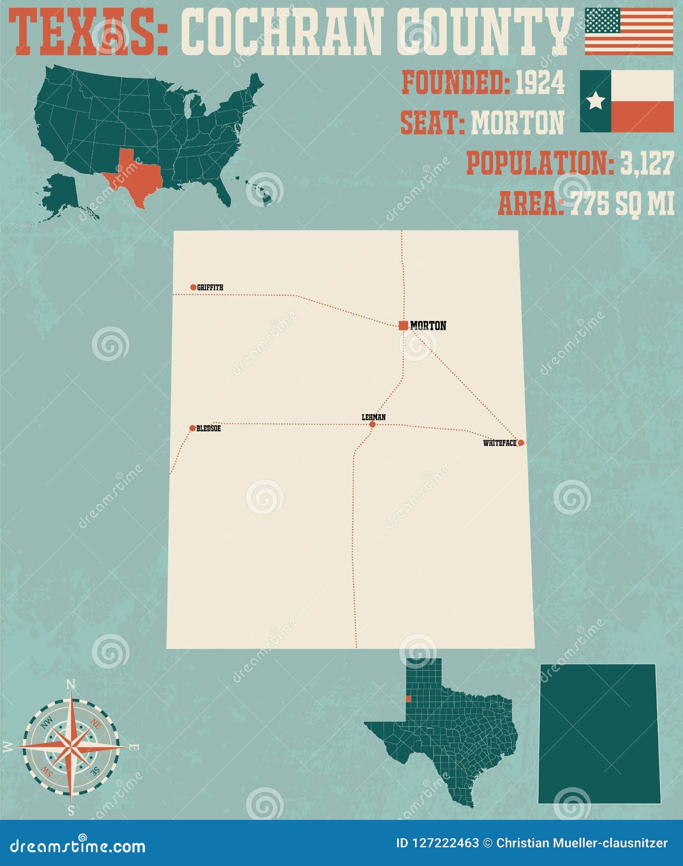 Map of Cochran County in Texas Stock Vector - Illustration of morton ...