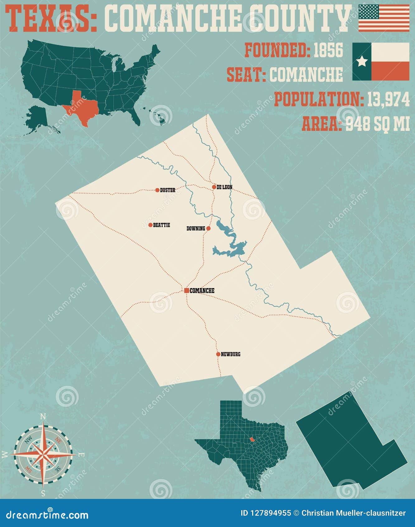 Map of Comanche County in Texas Stock Vector - Illustration of comanche ...