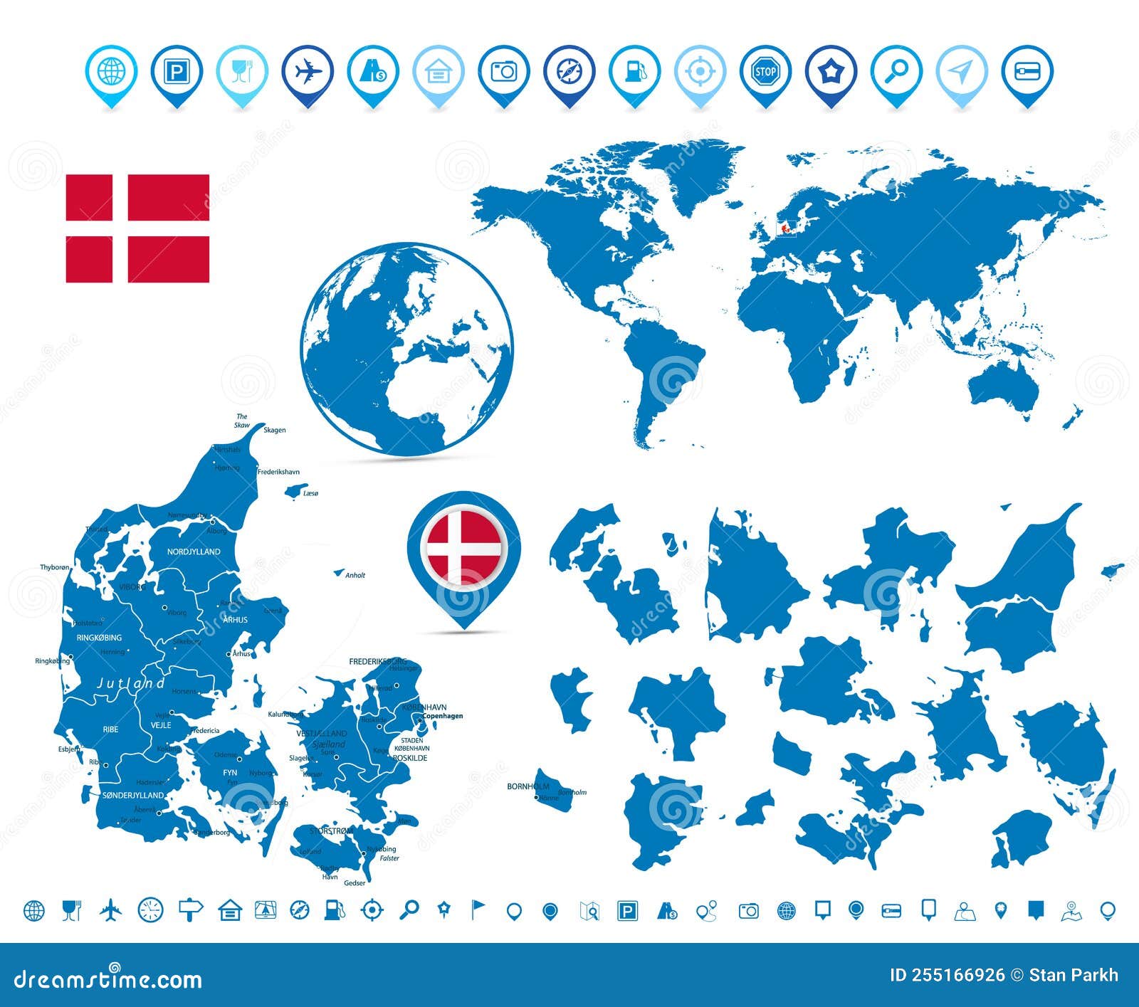 Detailed Map of Denmark and Regions Stock Vector - Illustration of ...