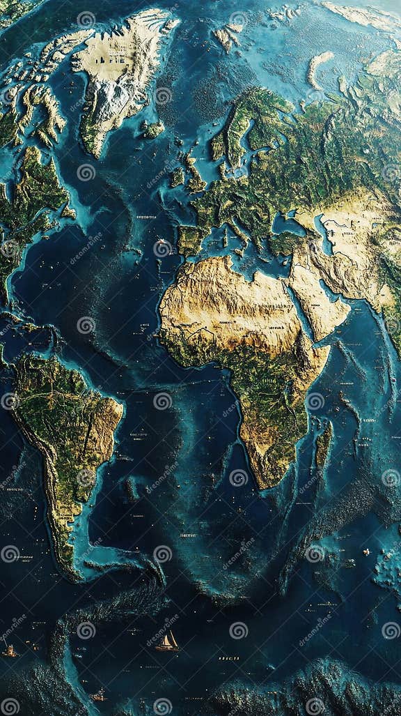 A Detailed Map of the Earth with a Focus on the Oceans Stock Image ...