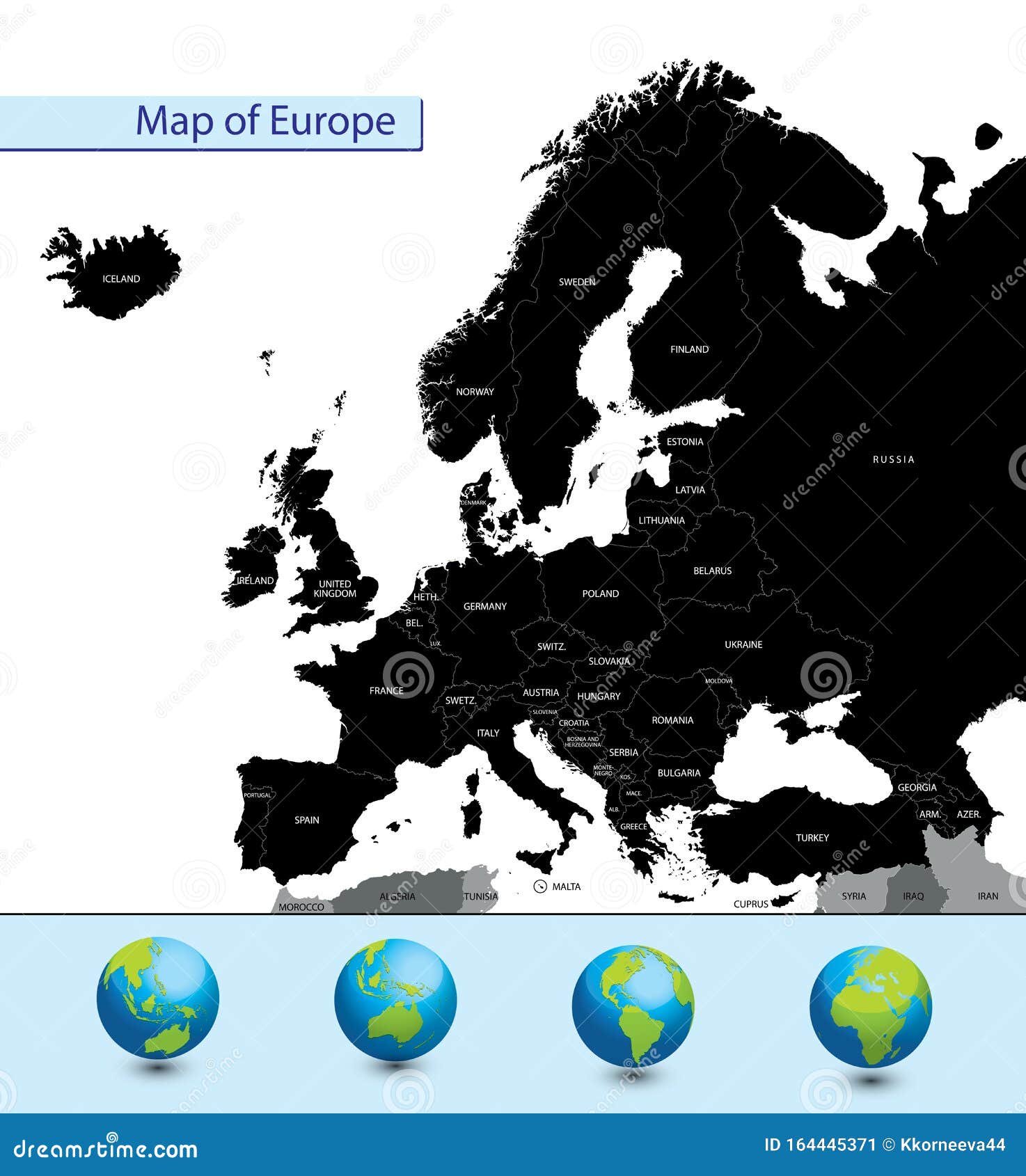 Detailed Map with the Borders of European Countries, Black Silhouette ...