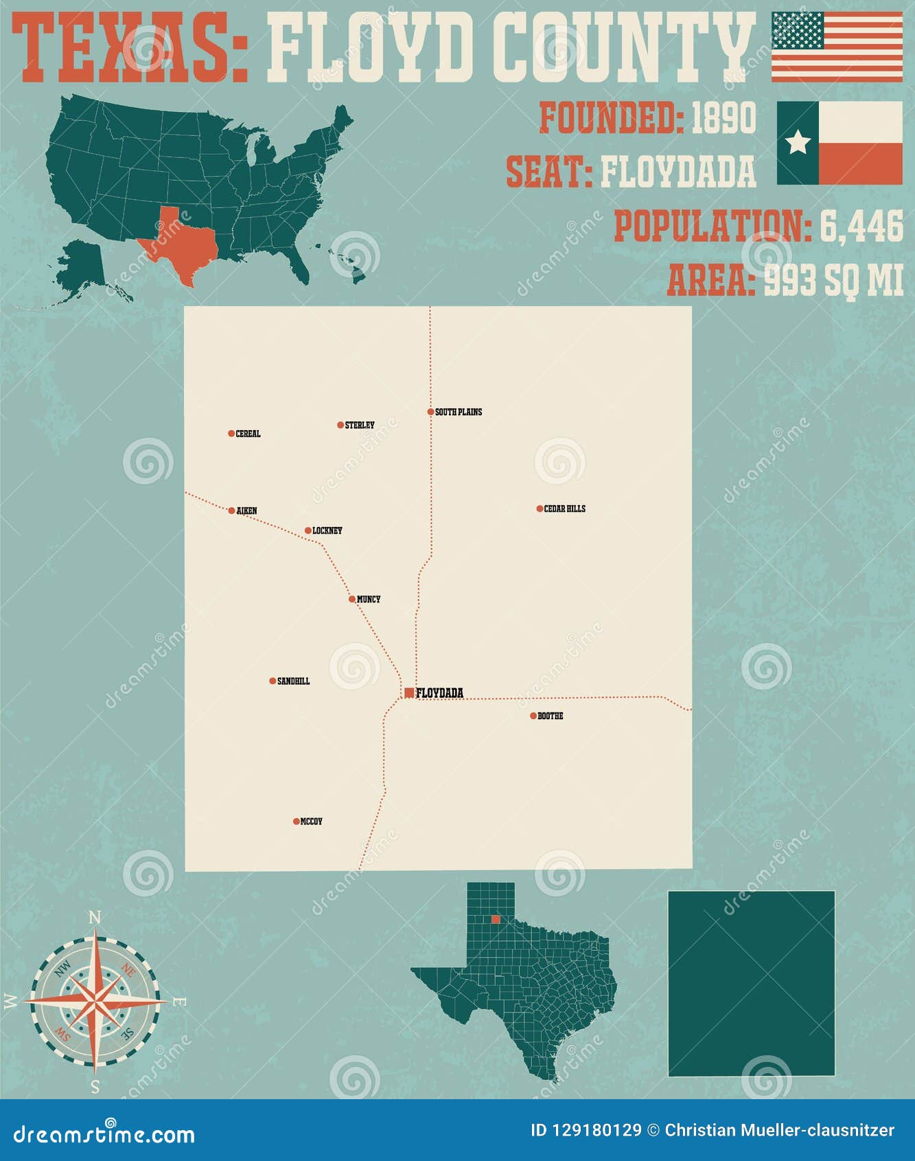 Map of Floyd County in Texas Stock Vector - Illustration of geography ...
