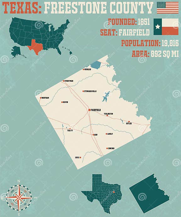 Map of Freestone County in Texas Stock Vector - Illustration of cities ...