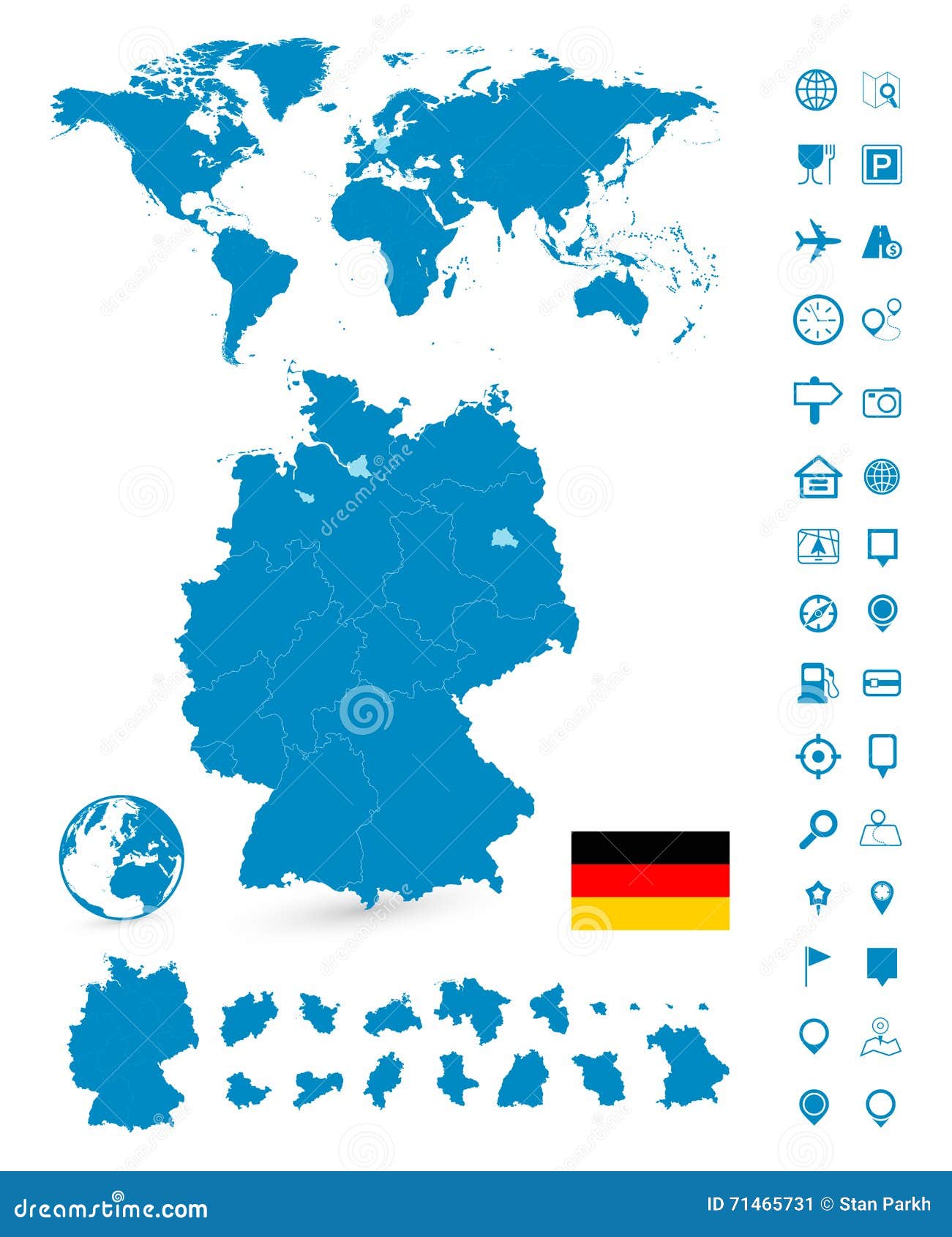 Detailed Map of Germany and World Map Navigation Set Stock Vector ...