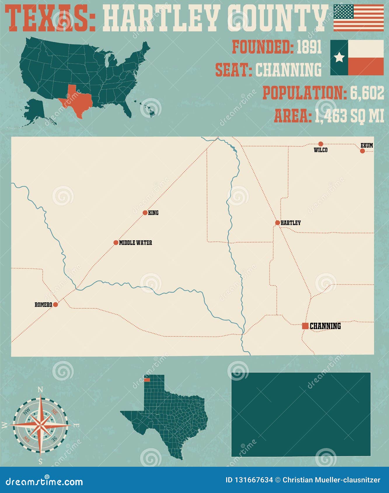 Map of Hartley County in Texas Stock Vector - Illustration of city ...