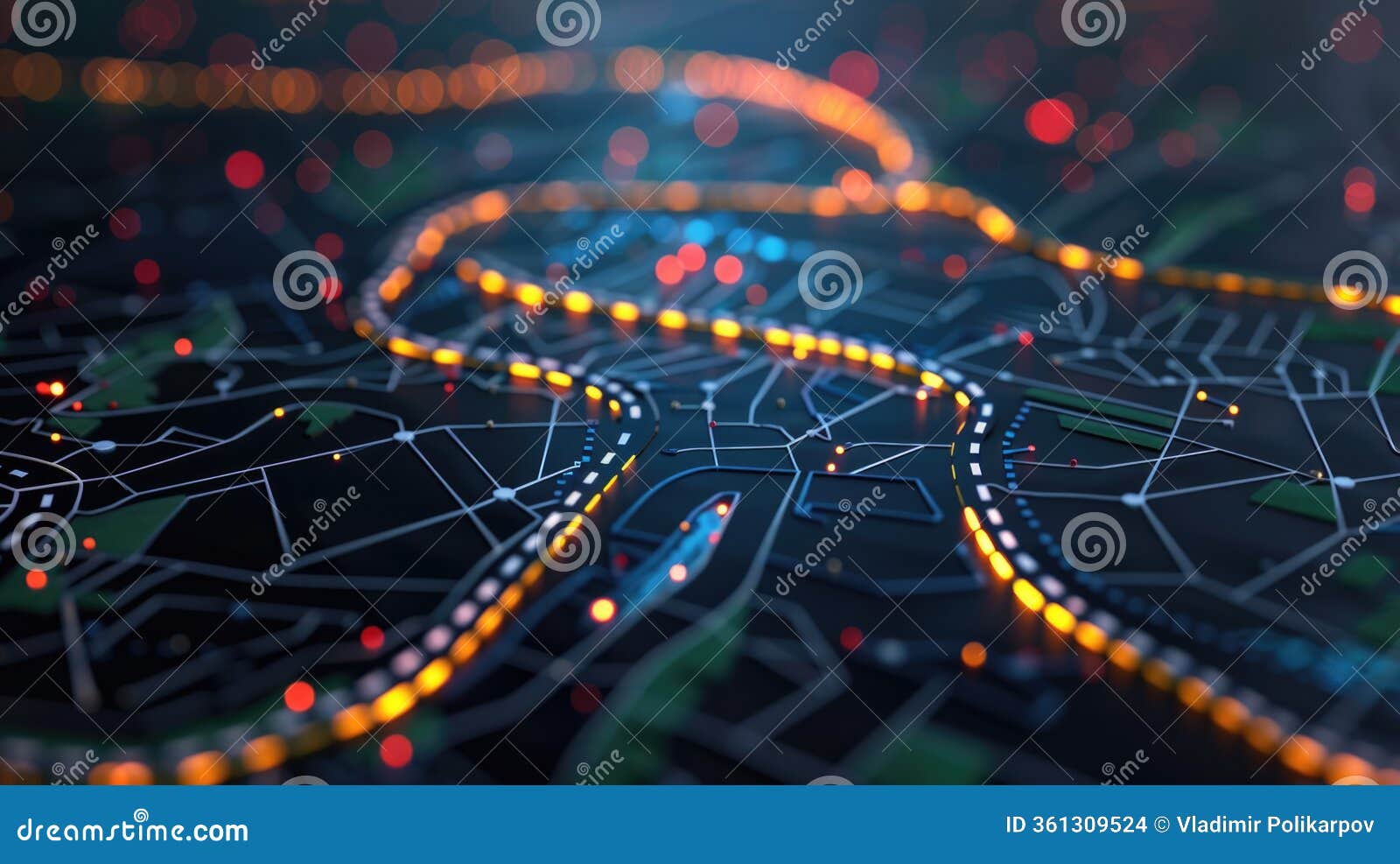 Detailed Map with Illuminated Lights, Perfect for Travel Concepts Stock ...