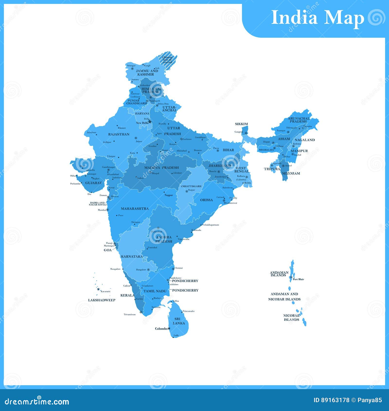 The Detailed Map of the India with Regions and Sri Lanka Stock Vector ...