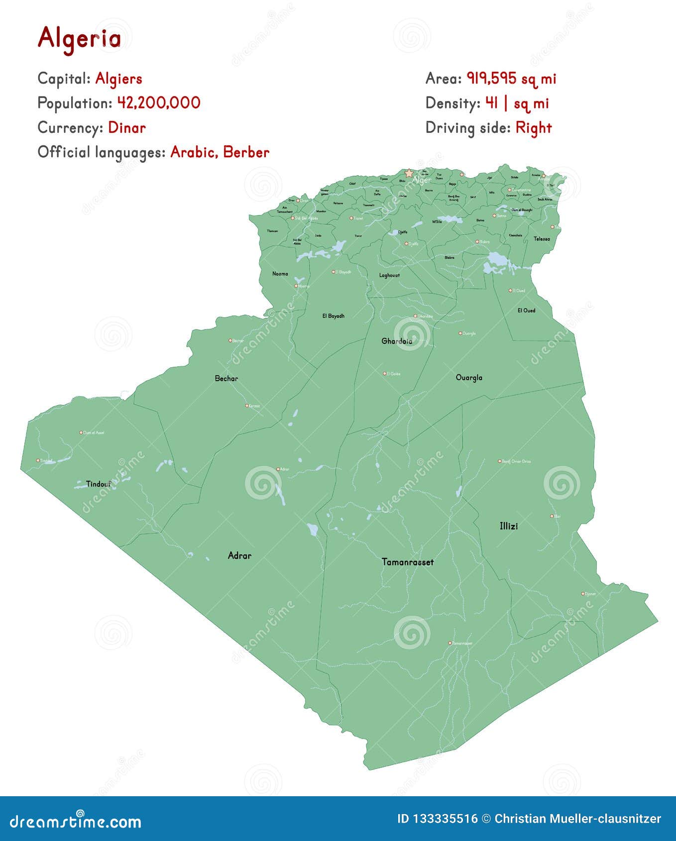 Algeria Vector Map and Infographic Design Stock Vector - Illustration ...
