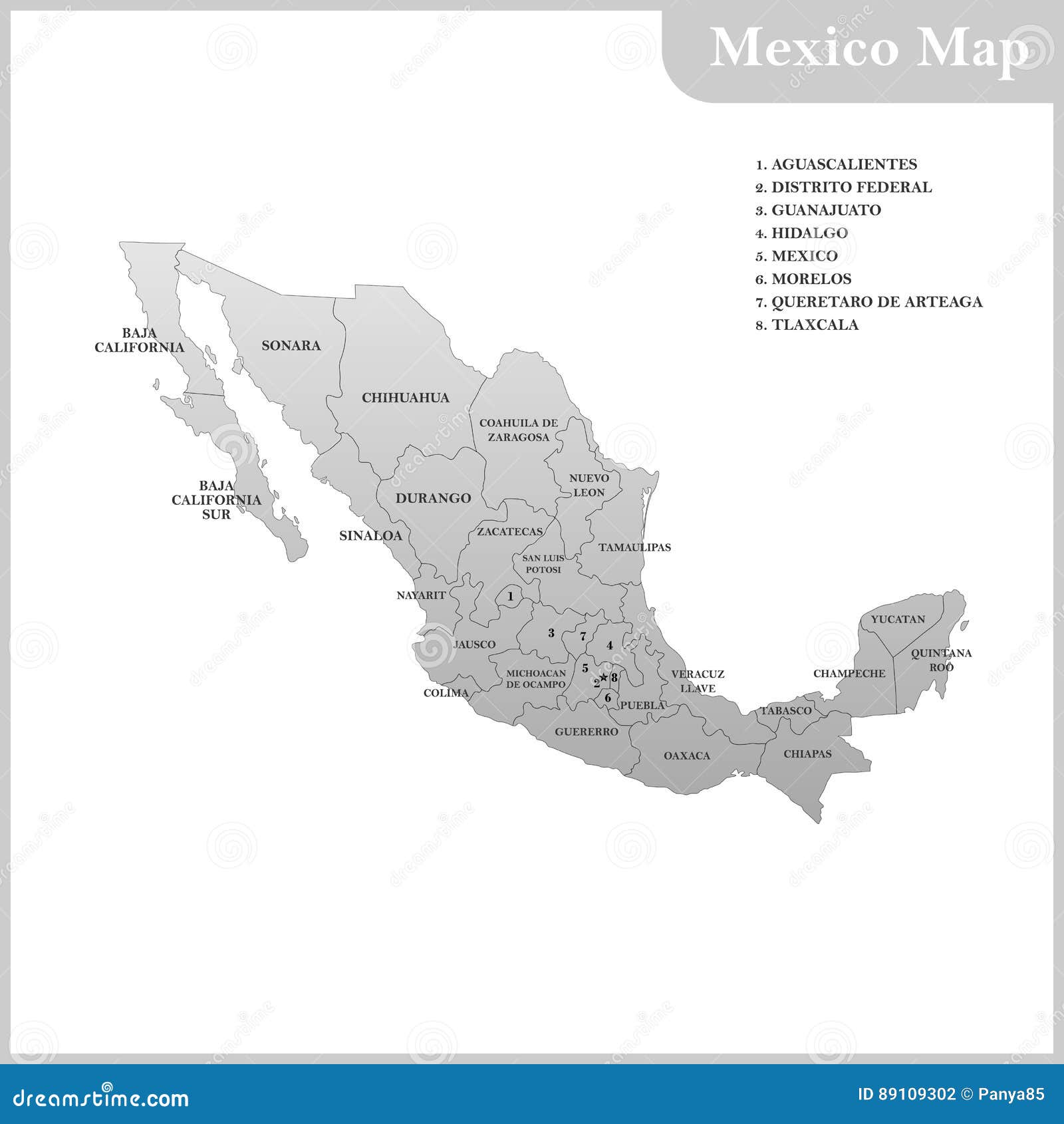 The Detailed Map of the Mexico with Regions Stock Vector - Illustration ...