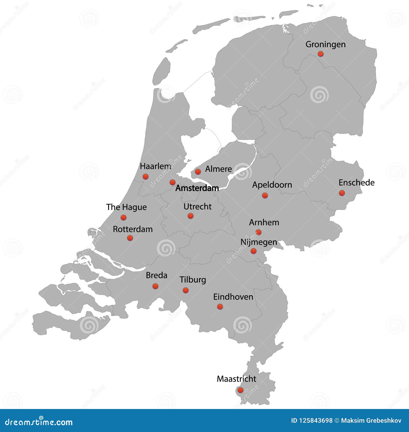 Detailed Map of the Netherlands Stock Illustration - Illustration of ...