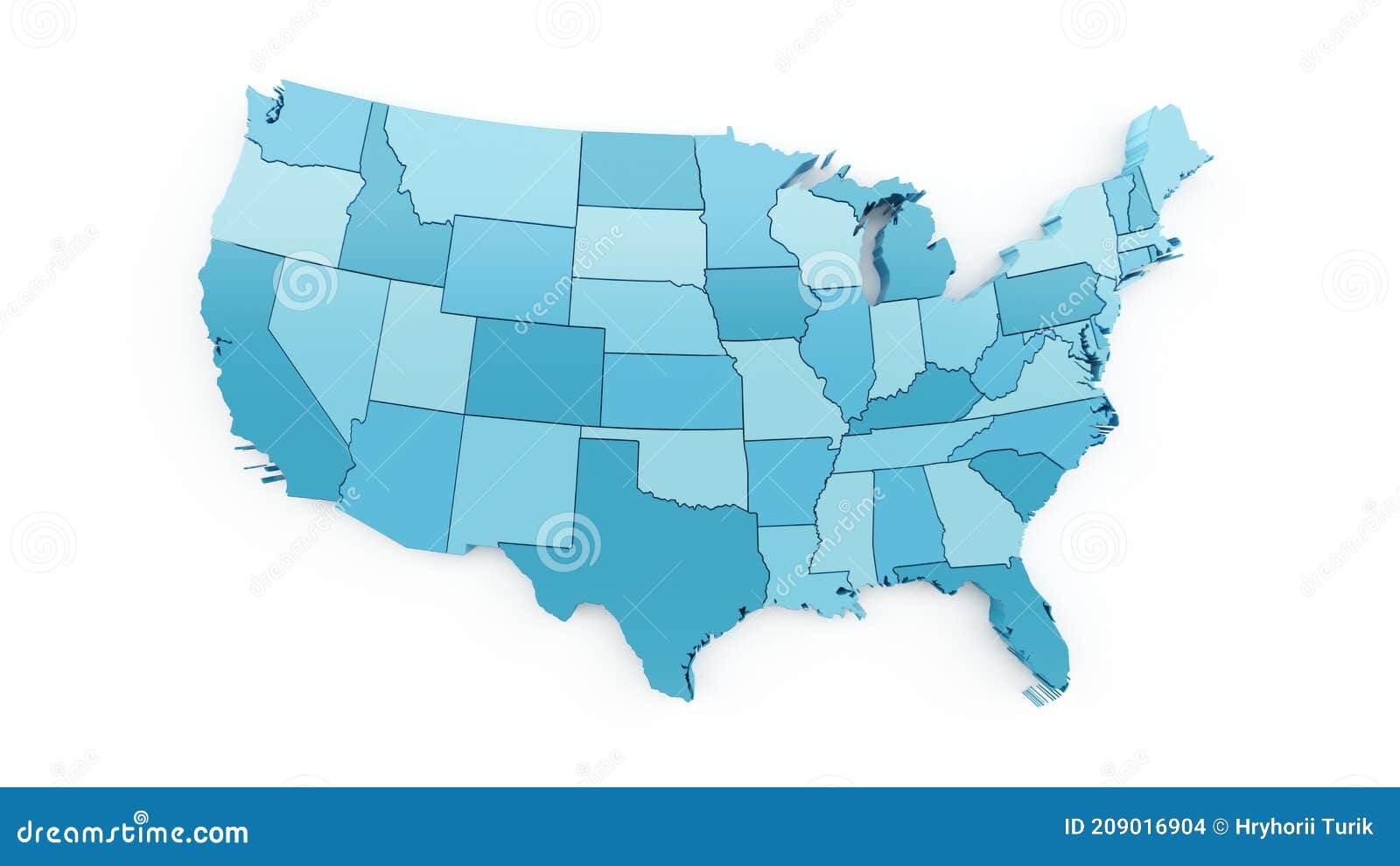 Detailed Map of Regions of USA in Turquoise Color on White. Stock ...