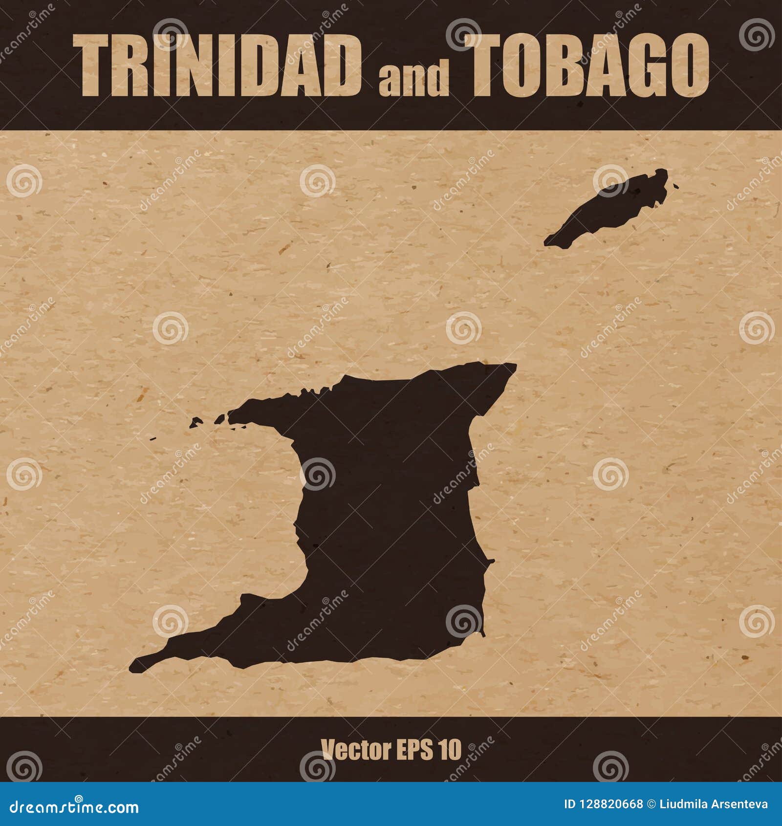 Detailed Map Of Trinidad And Tobago On Craft Paper Stock Vector
