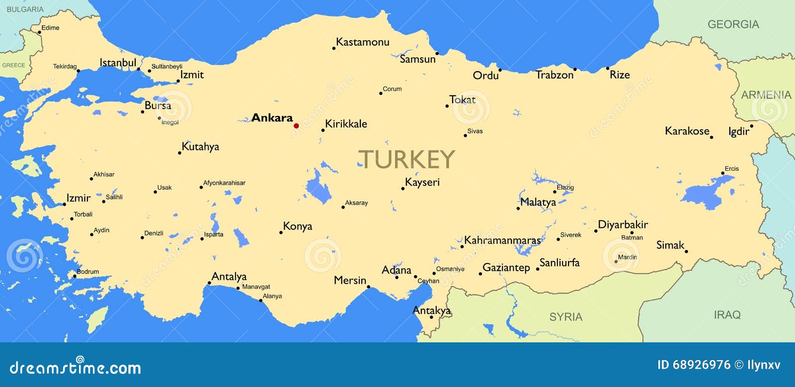 Detailed map of Turkey stock vector. Illustration of mersin - 68926976