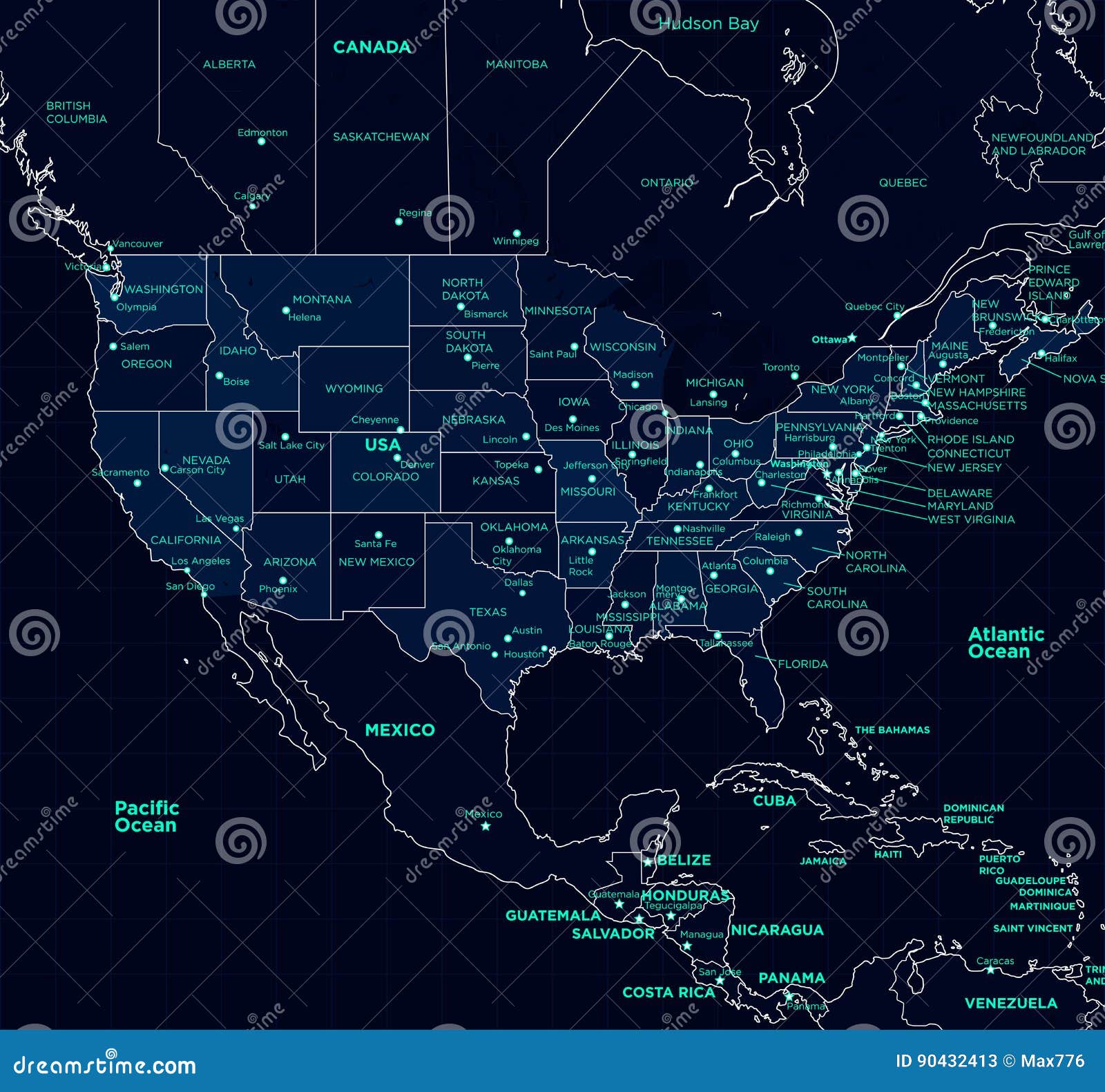 Detailed Map of the USA, Futuristic Style Stock Vector - Illustration ...