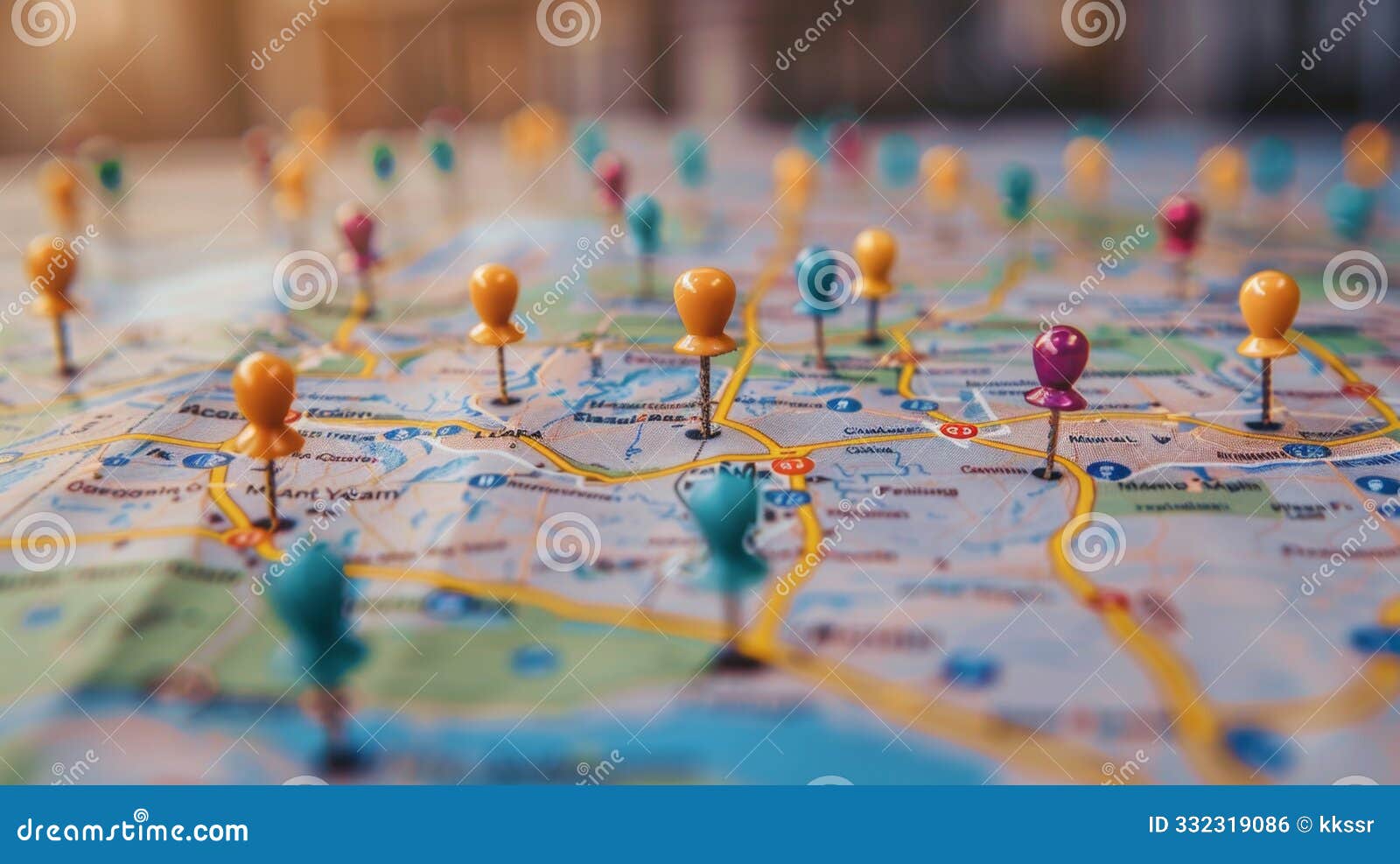 Detailed Map with Vibrant Pins for Efficient Navigation Stock ...