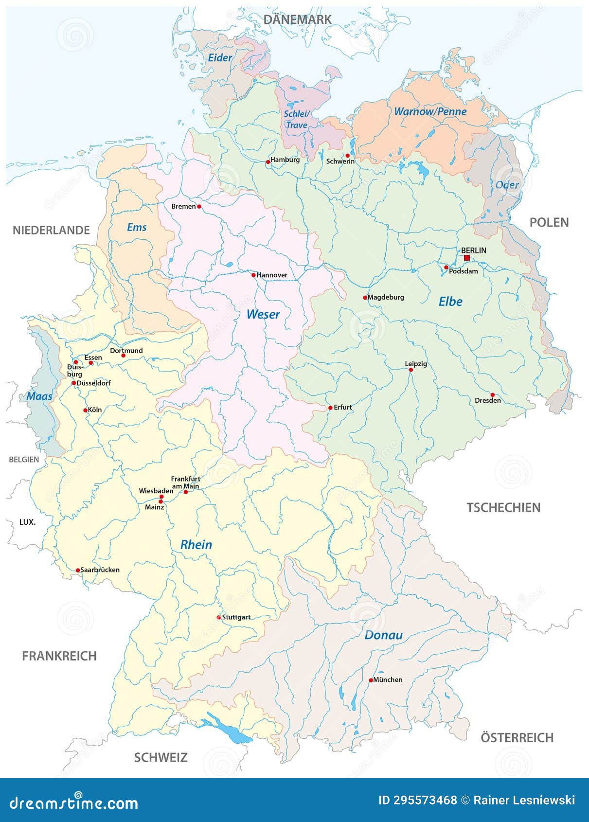 Detailed Map of the Watersheds in Germany, in German Language Stock ...