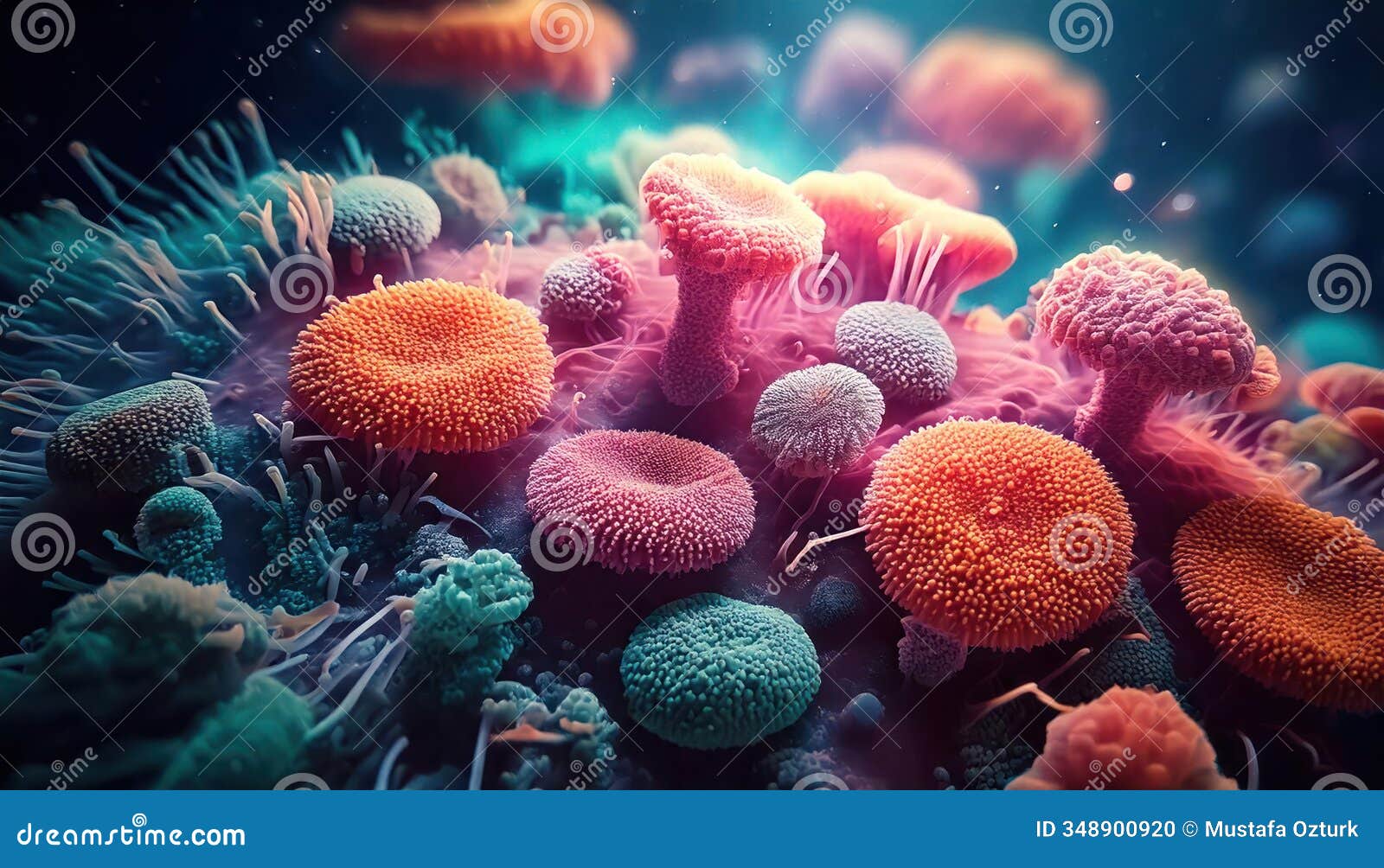 A Detailed Microscopic View of Bacteria and Microorganisms Stock ...
