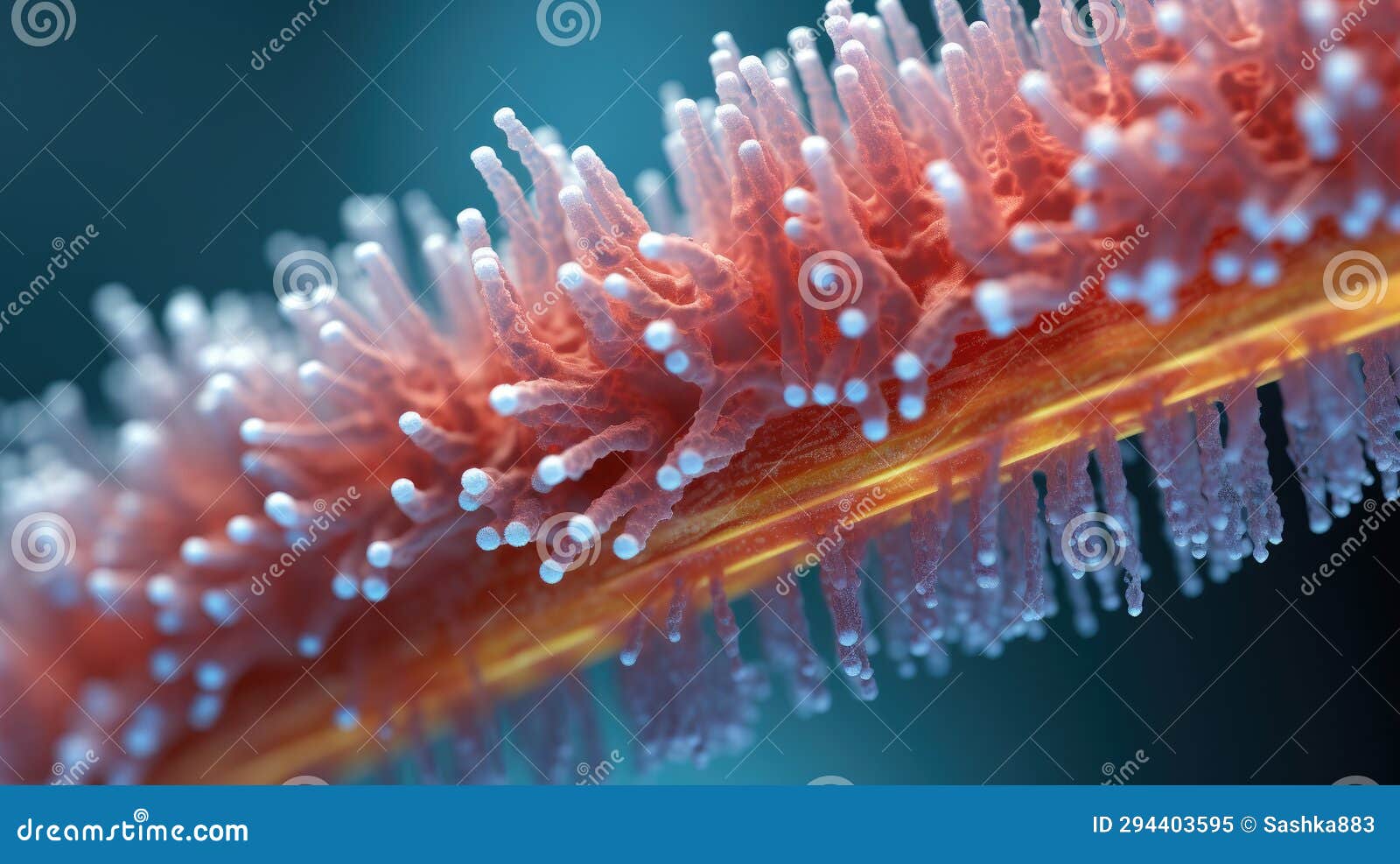 Detailed Microscopic View of Bacteria on Toothbrush Bristle. Generative ...