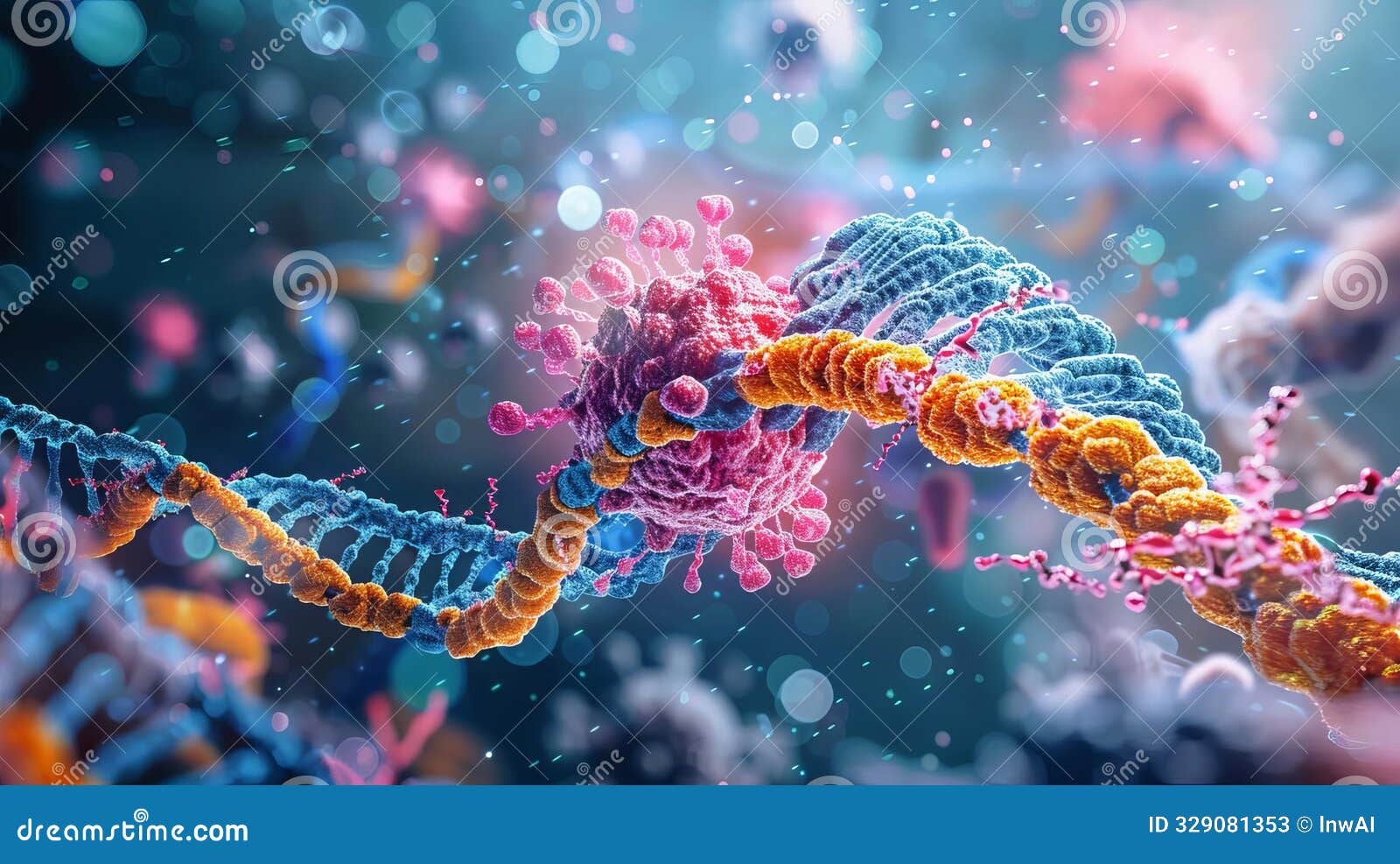 Detailed Microscopic View of a Cell Highlighting Genetic Sequences and ...