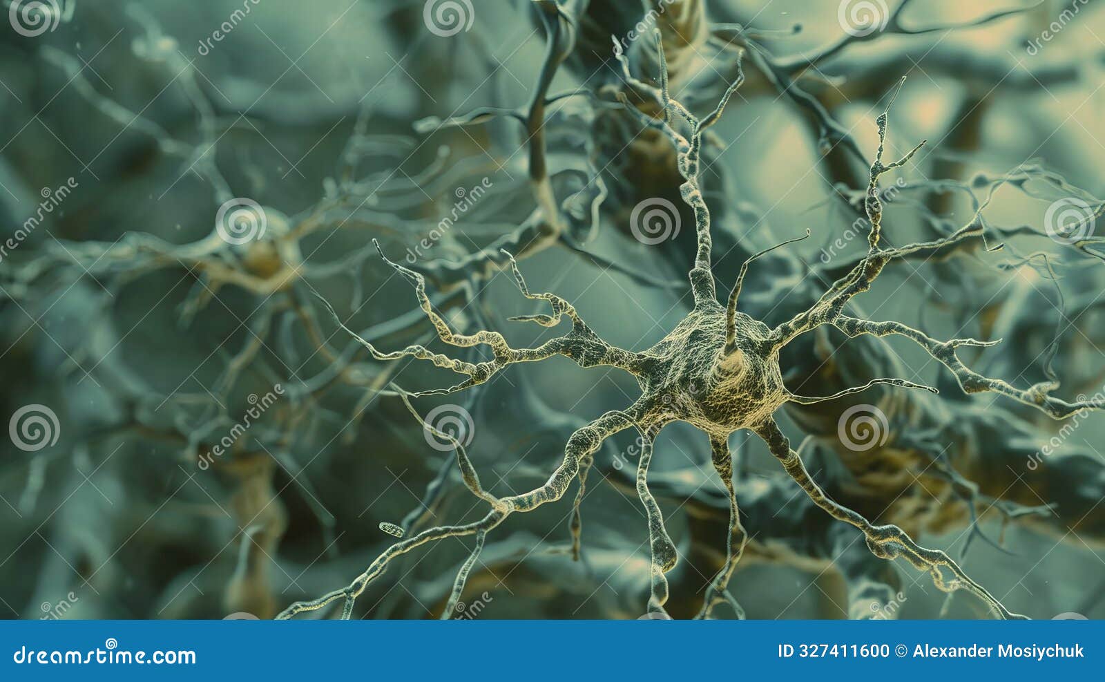 Detailed Microscopic View Of A Neuron Cell With Branching Axons And ... Detailed Microscopic View Of A Neuron Cell With Branching Axons And ...