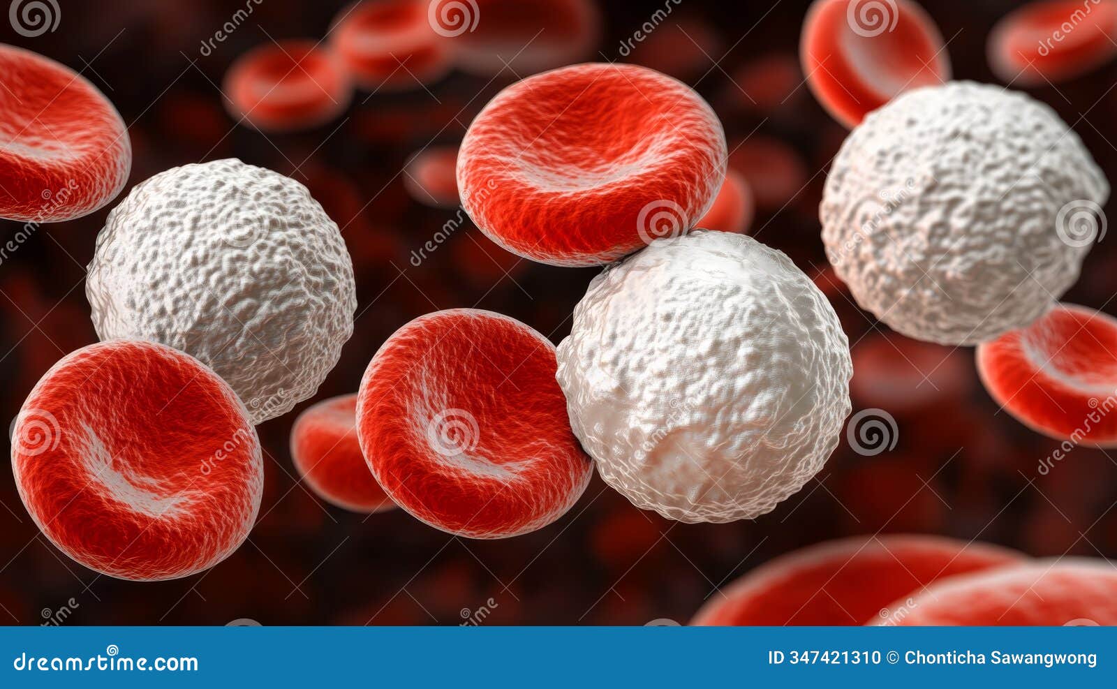 Detailed Microscopic View of Red and White Blood Cells, Exploring the ...