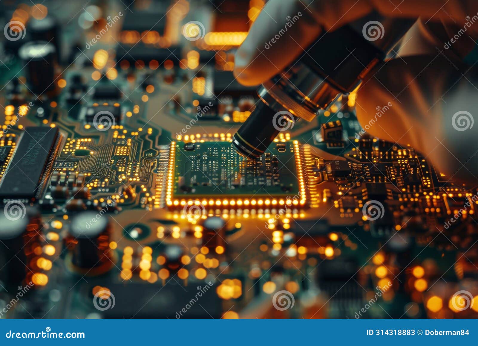 Close-up of a Semiconductor Chip with Microscope in a Tech Lab Stock ...